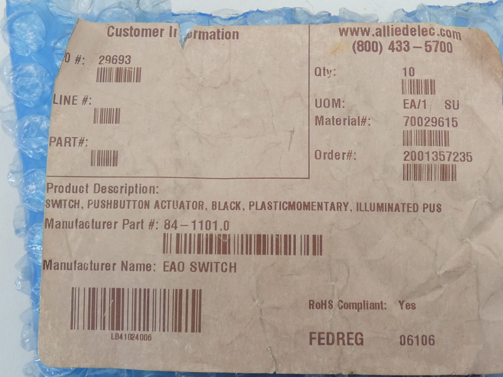 *Lot of 10* EAO 84-1101.0 Black Pushbutton Switch Actuators – GPM Surplus
