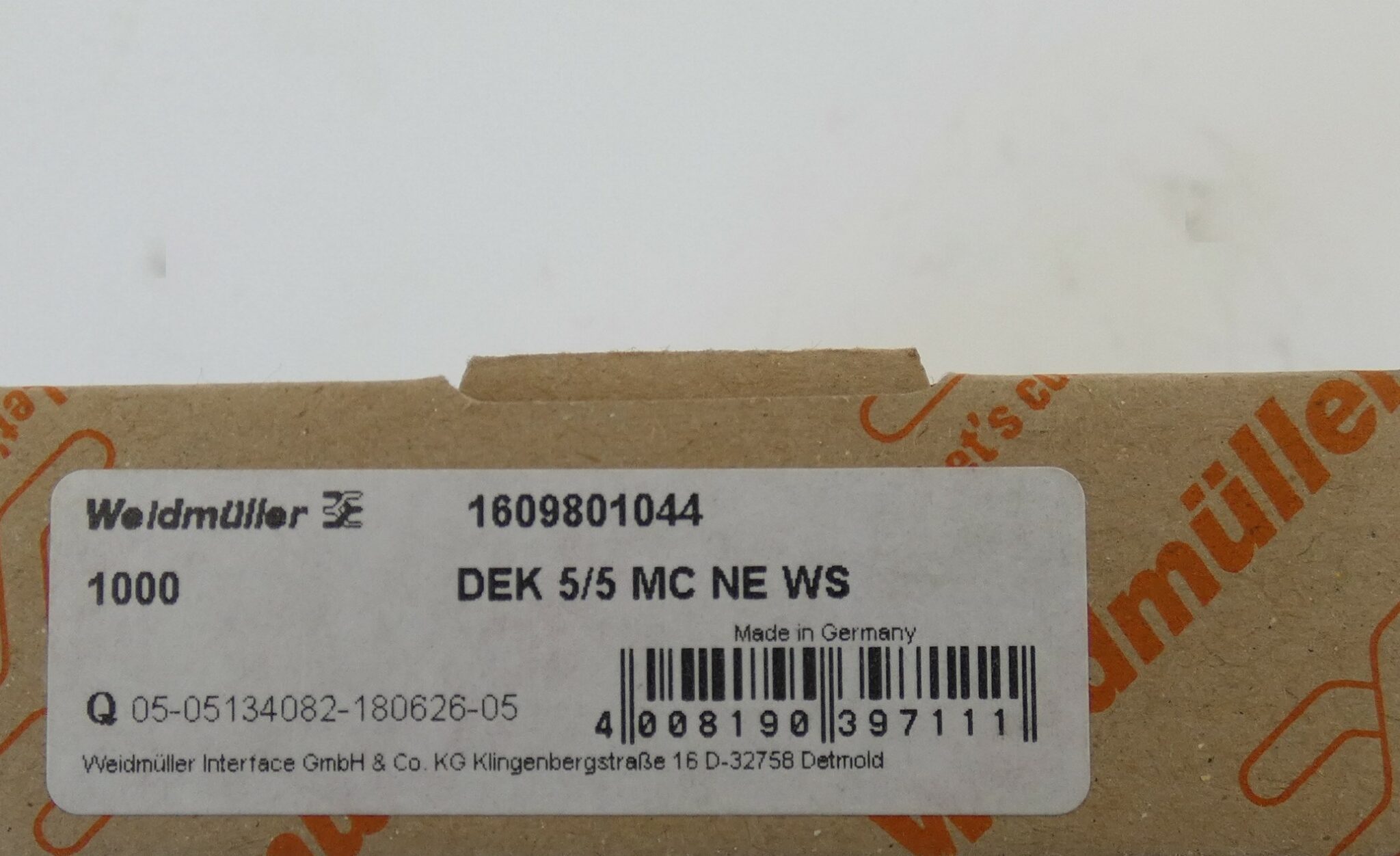 *1000 Count Box* Weidmuller 1609801044, DEK 5/5 MC NE WS Terminal Block ...
