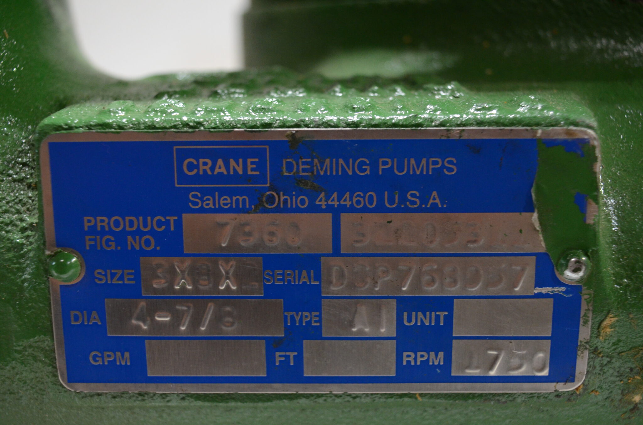Crane Deming 7360 Demersible Solid Handling Wet Pit Pump 3x3x2 1HP ...