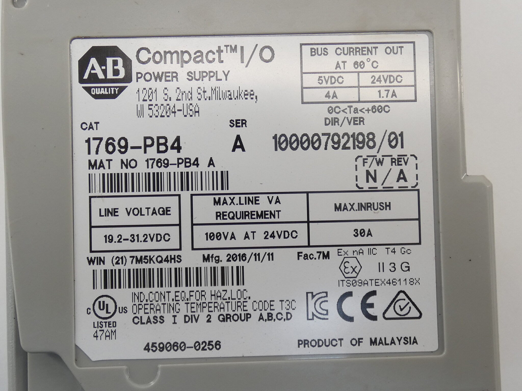 Allen-Bradley 1769-PB4 Compact I/O Power Supply, 24VDC – GPM Surplus
