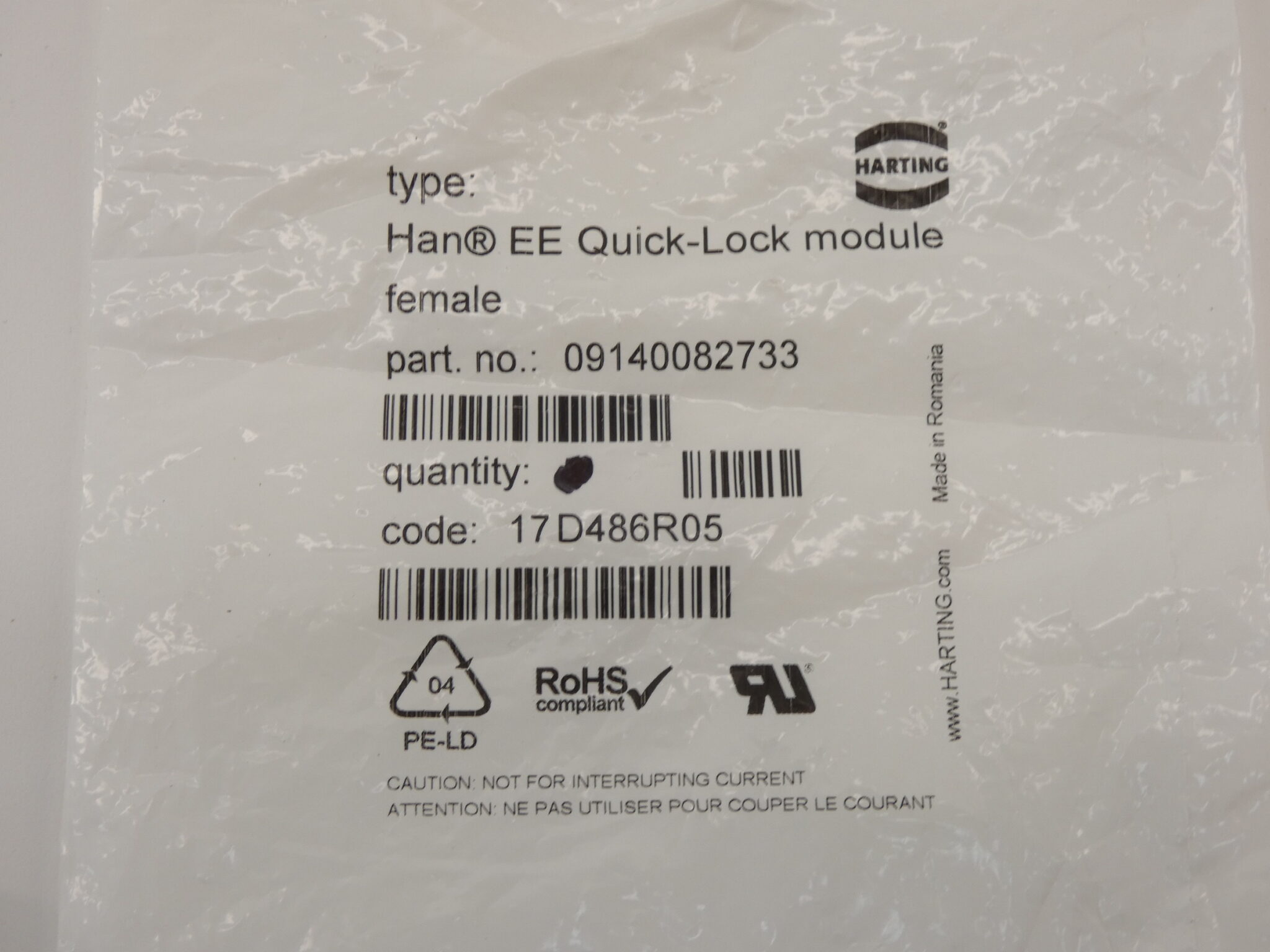 Harting 09140082733 Connector, Han EE Quick-Lock Module Female – GPM ...