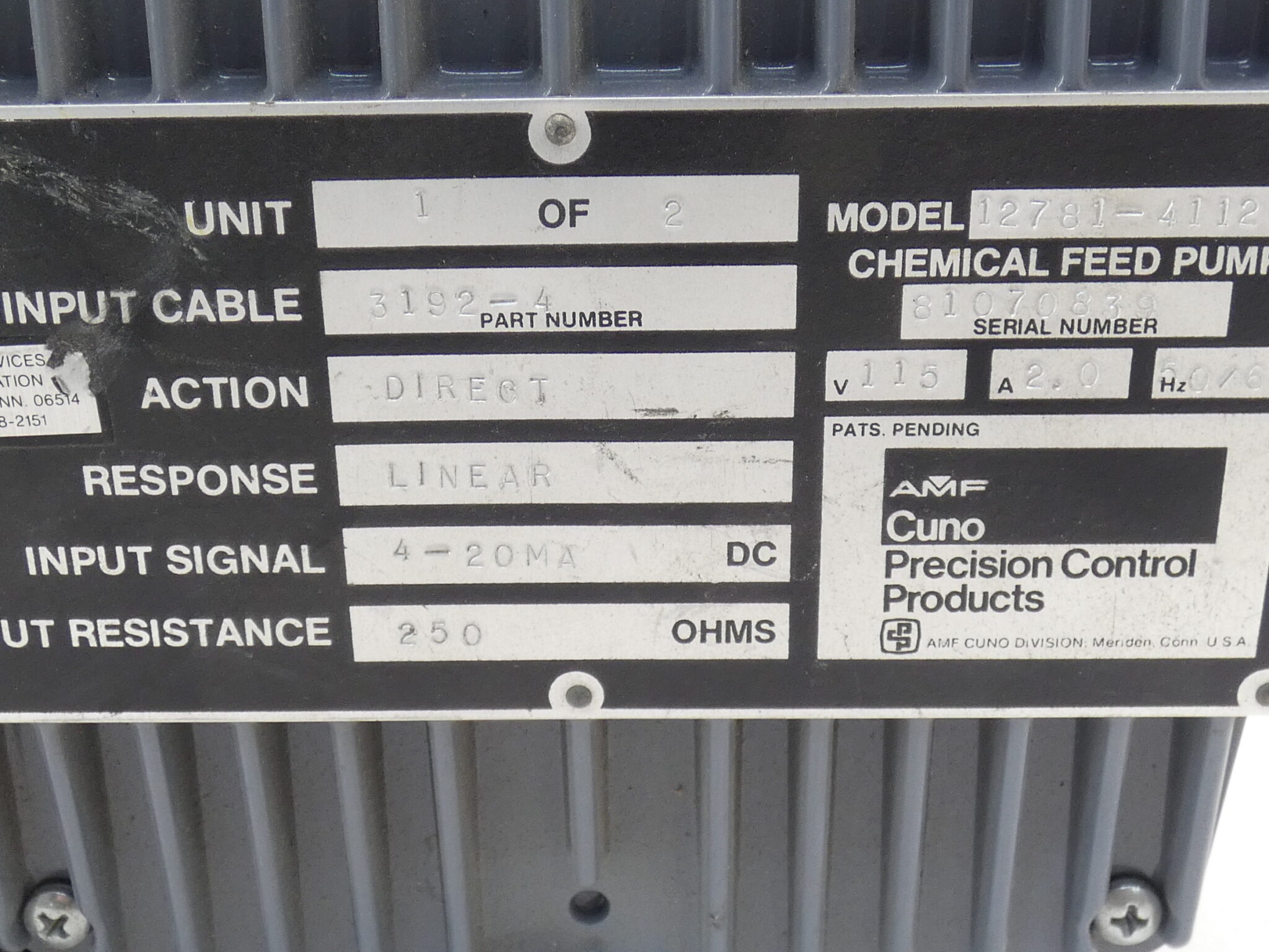 AMF Cuno 12781-41121 Chemical Feed Metering Pump, 115V, 2A, 50/60HZ ...