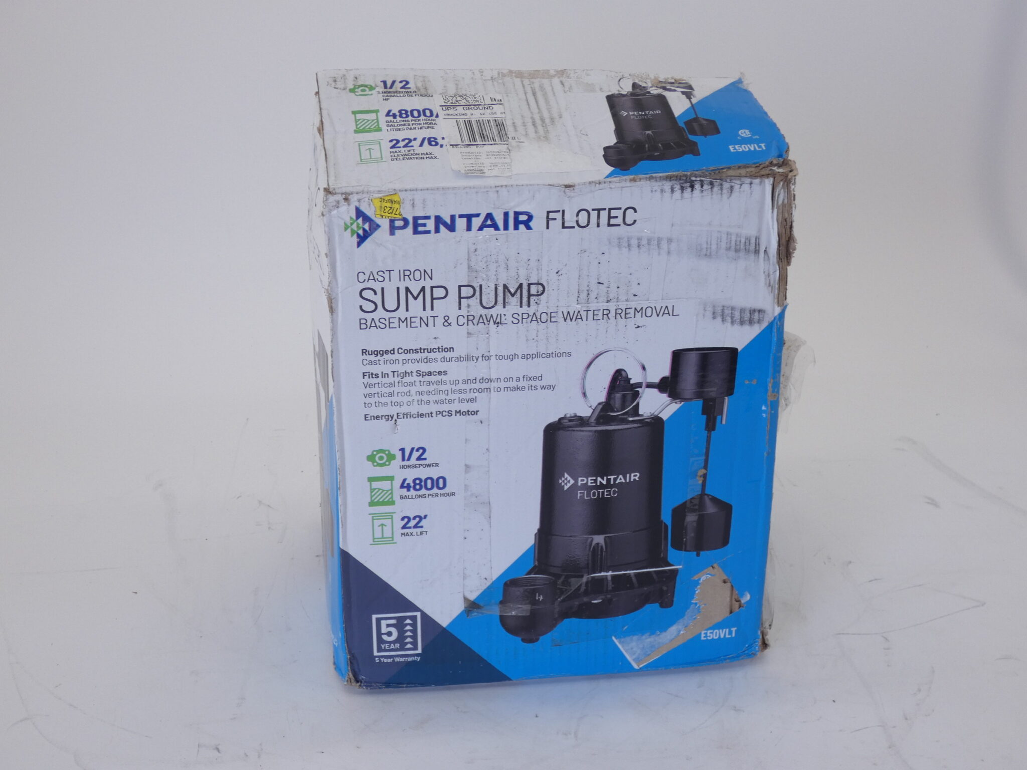 1/2HP Pentair Flotec E50VLT Sump Pump, 4800GPH, 115V, 6.9A – GPM Surplus