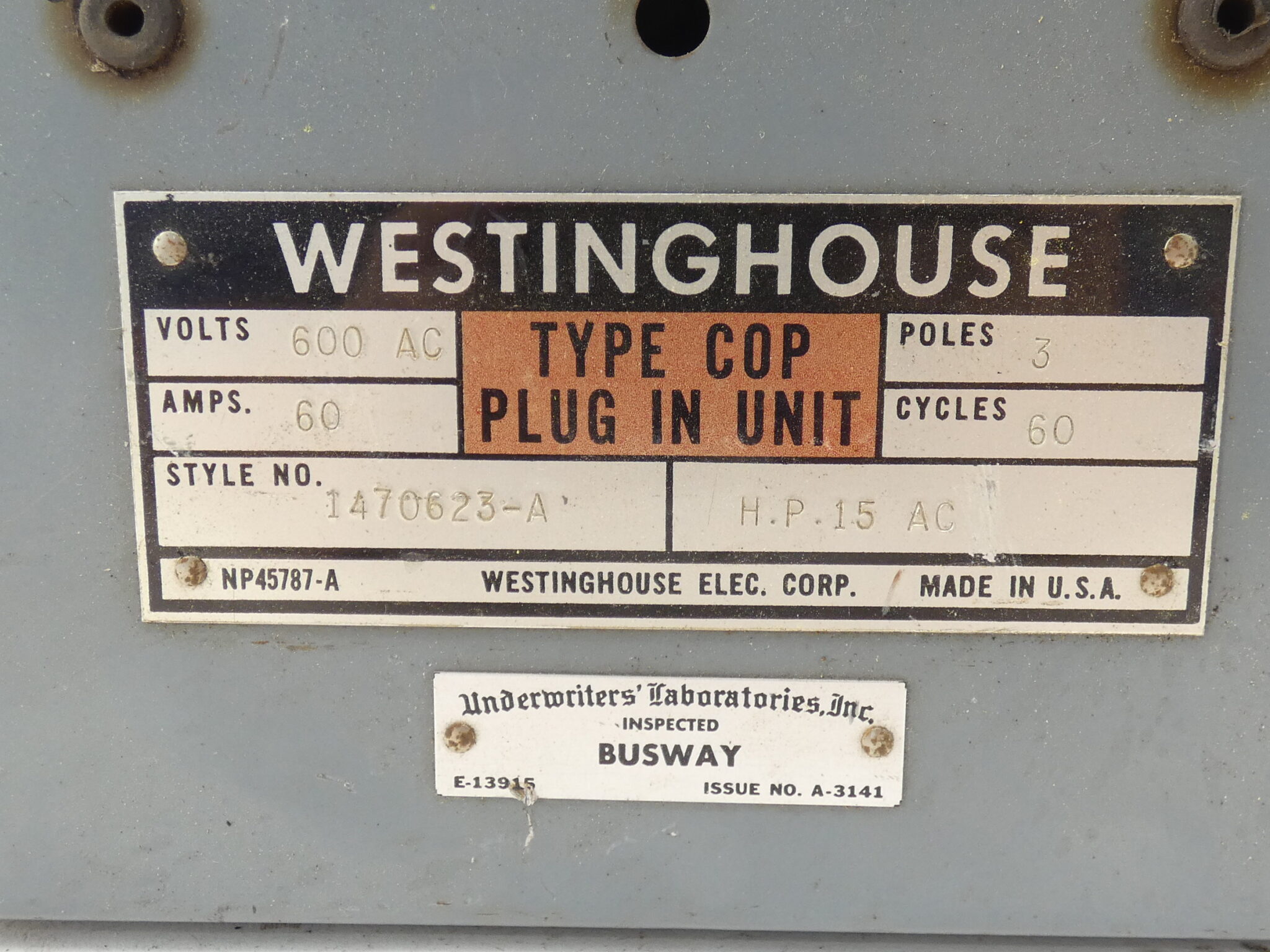 Westinghouse 1470623-A Fusible 60A Bus Plug, Busway, Type COP, 600VAC ...