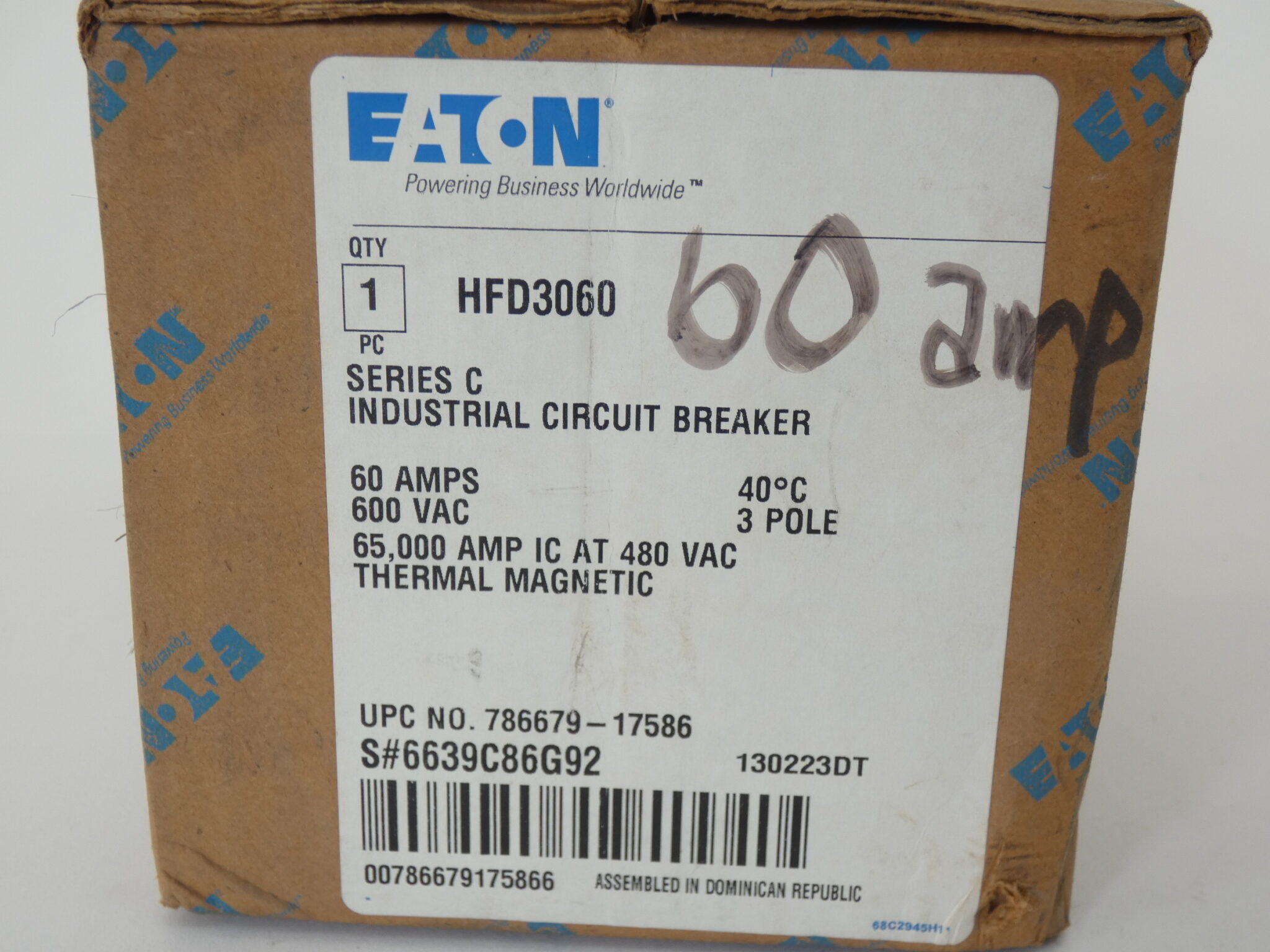 Eaton HFD3060 Industrial Series Circuit Breaker, 60A, 600VAC – GPM Surplus