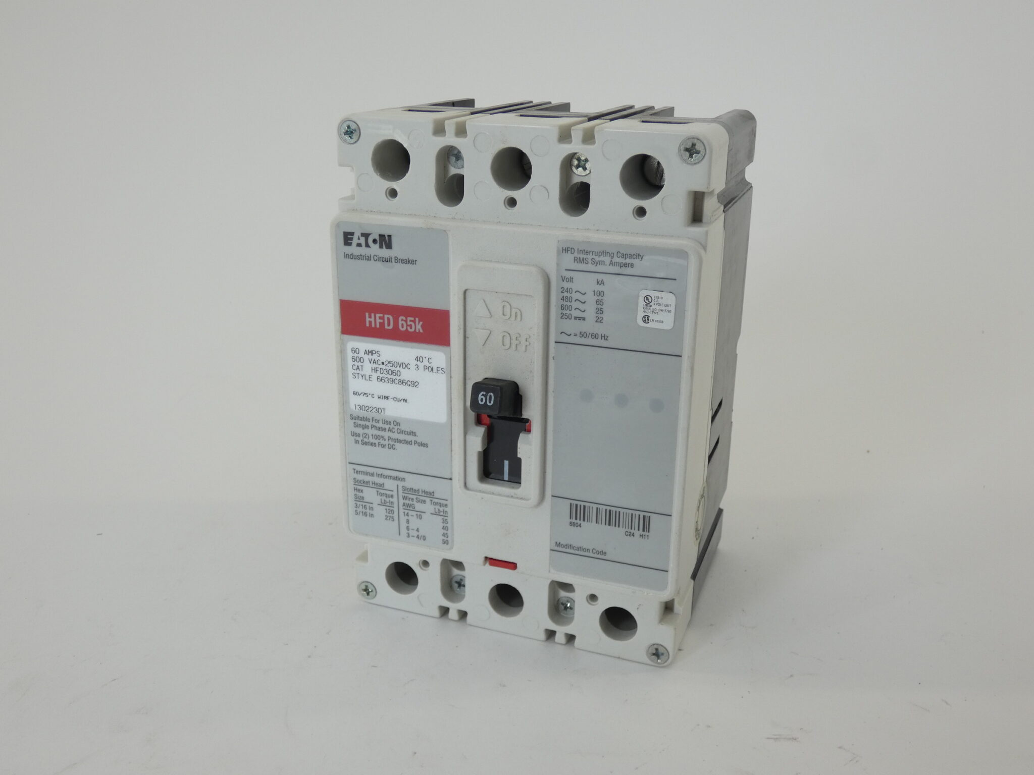 Eaton HFD3060 Industrial Series Circuit Breaker, 60A, 600VAC – GPM Surplus