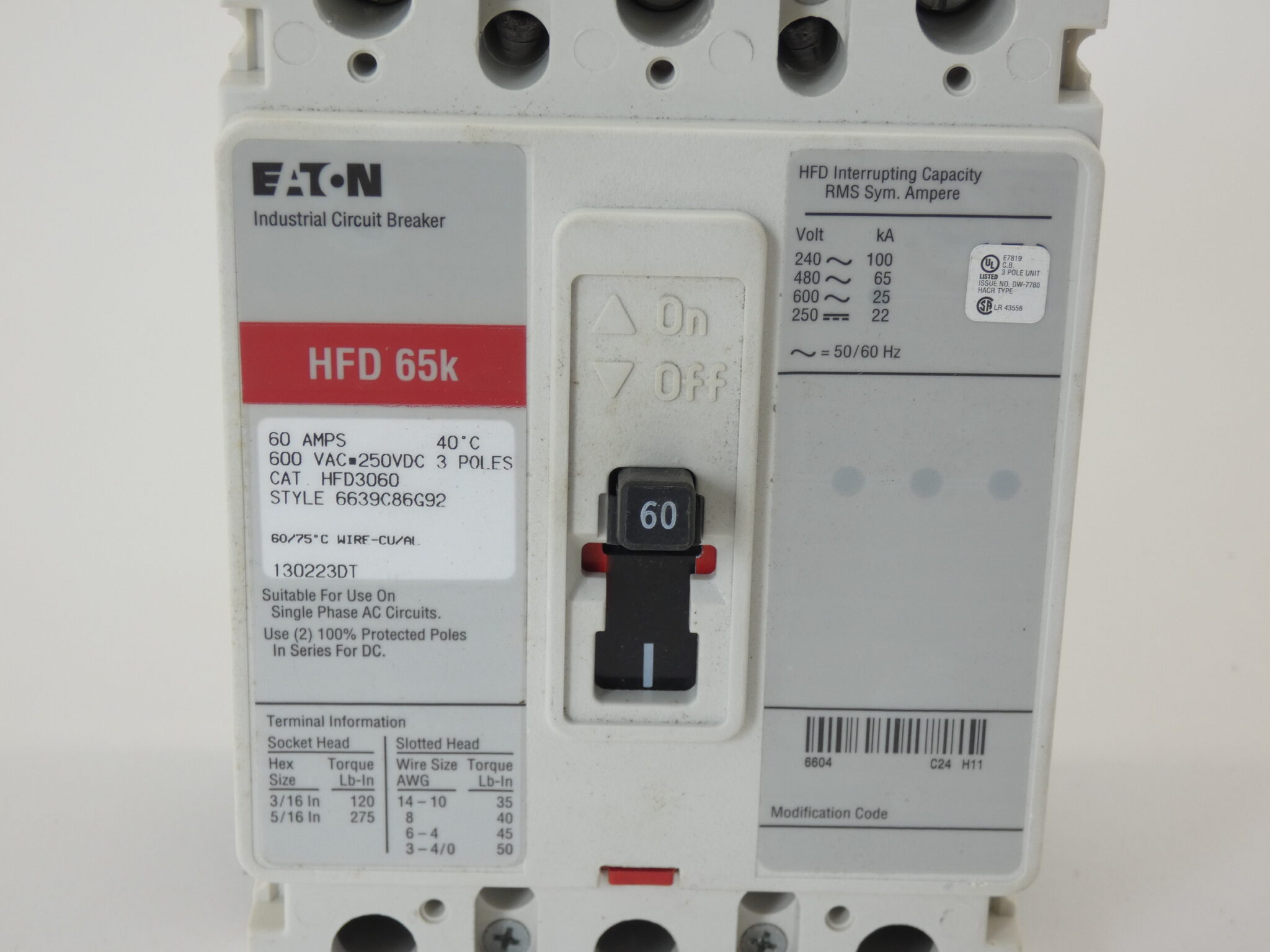 Eaton HFD3060 Industrial Series Circuit Breaker, 60A, 600VAC – GPM Surplus