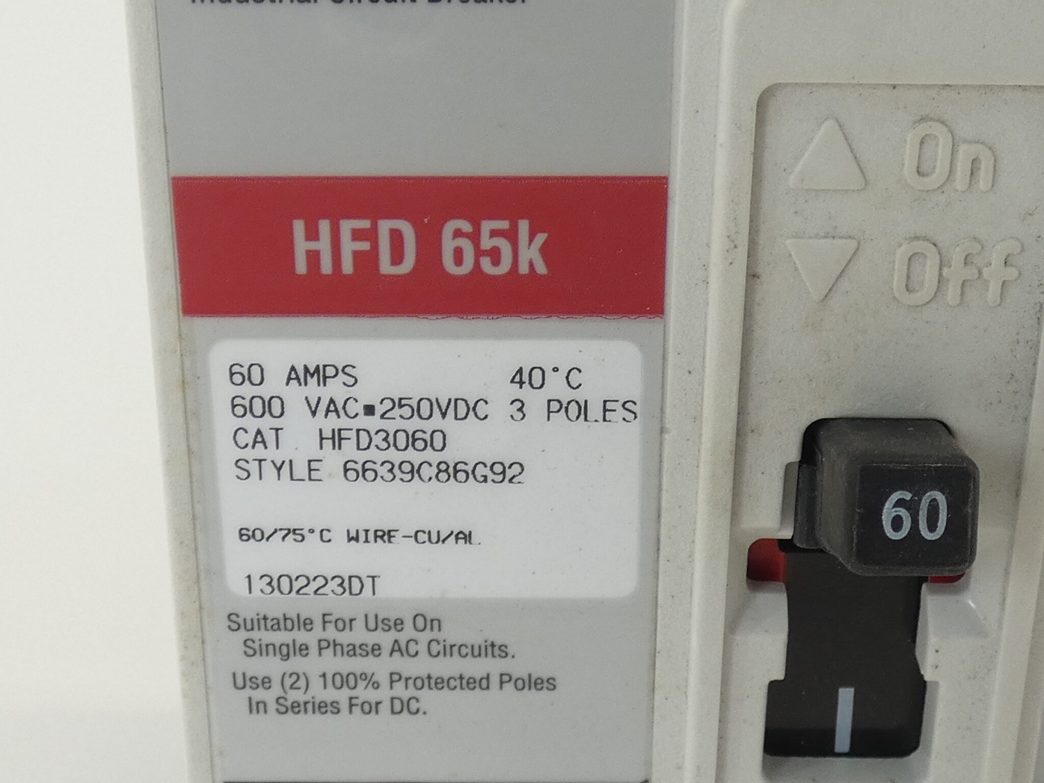 Eaton HFD3060 Industrial Series Circuit Breaker, 60A, 600VAC – GPM Surplus