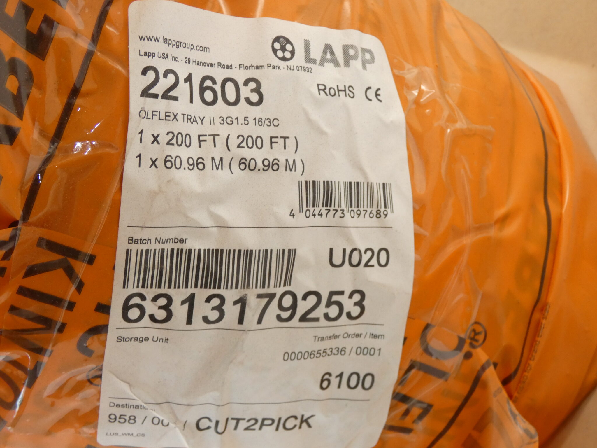 Olflex 221603 Cable 200′ 60.96M – GPM Surplus