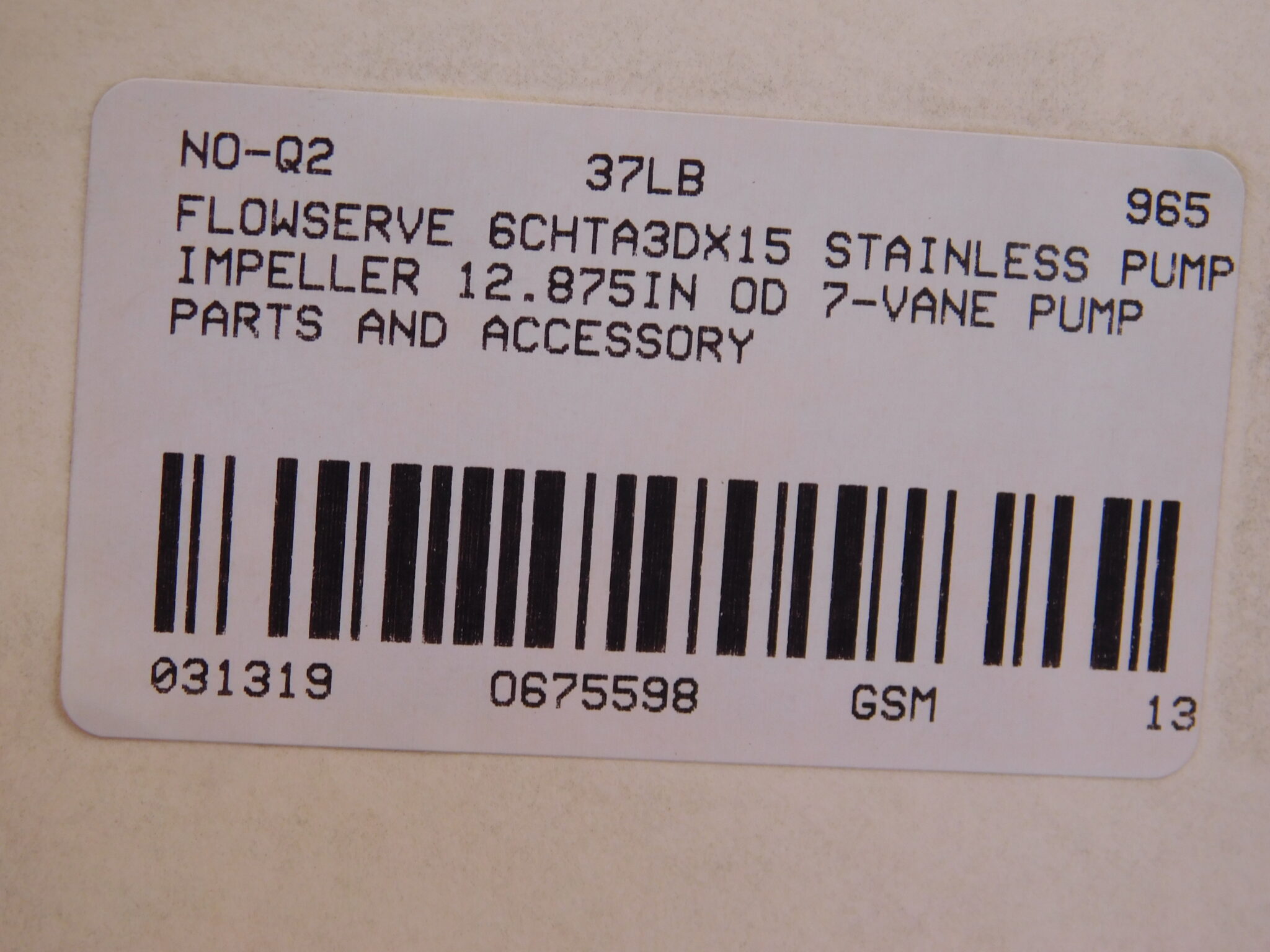 Flowserve Pump Impeller 6CHTA3DX15, 7-Vane, 12.875″ OD, Stainless Steel ...