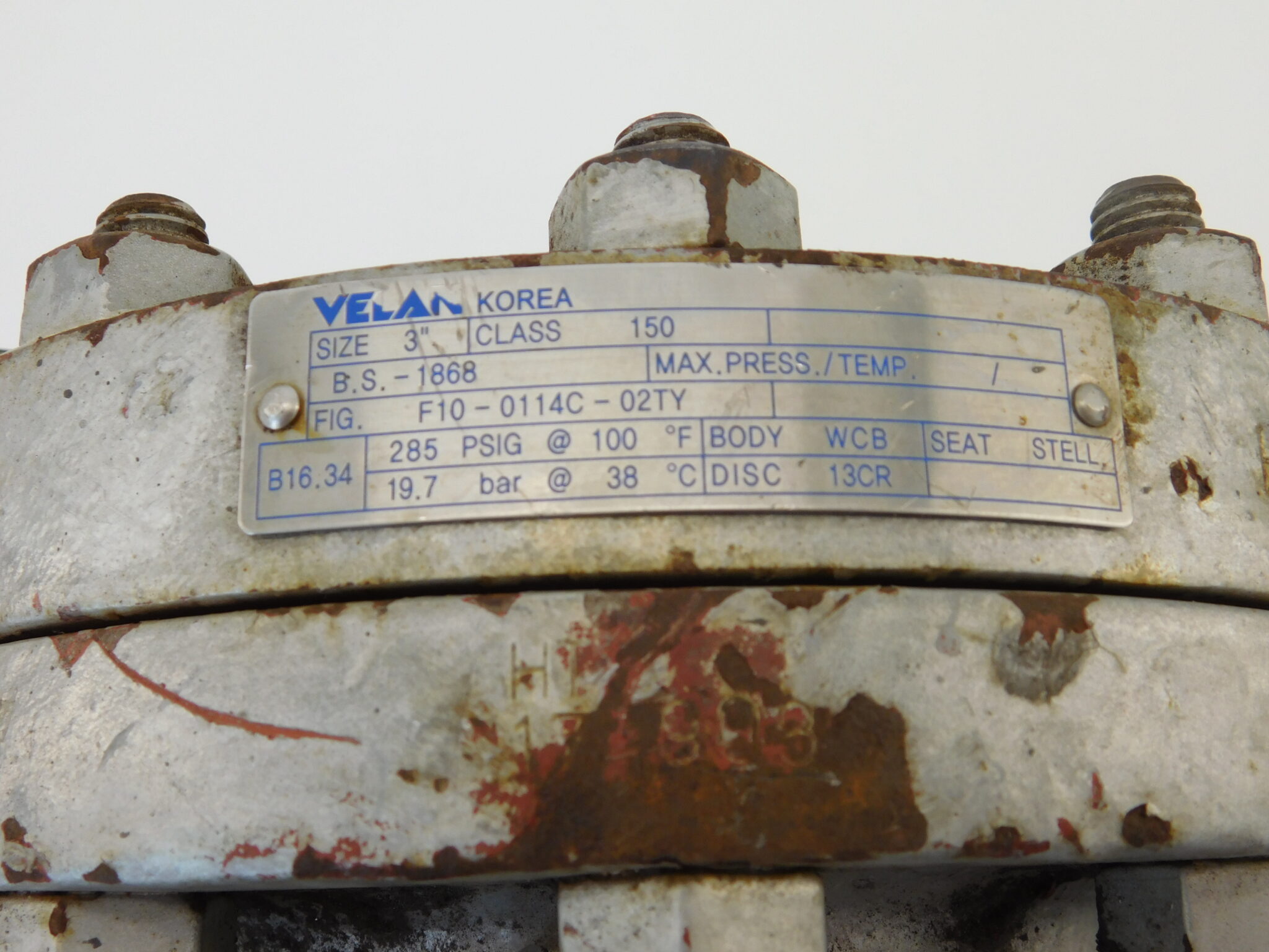 Velan F10-0114C-02TY 3″ Check Valve, WCB, 150/300, 285PSIG, Class 150 ...