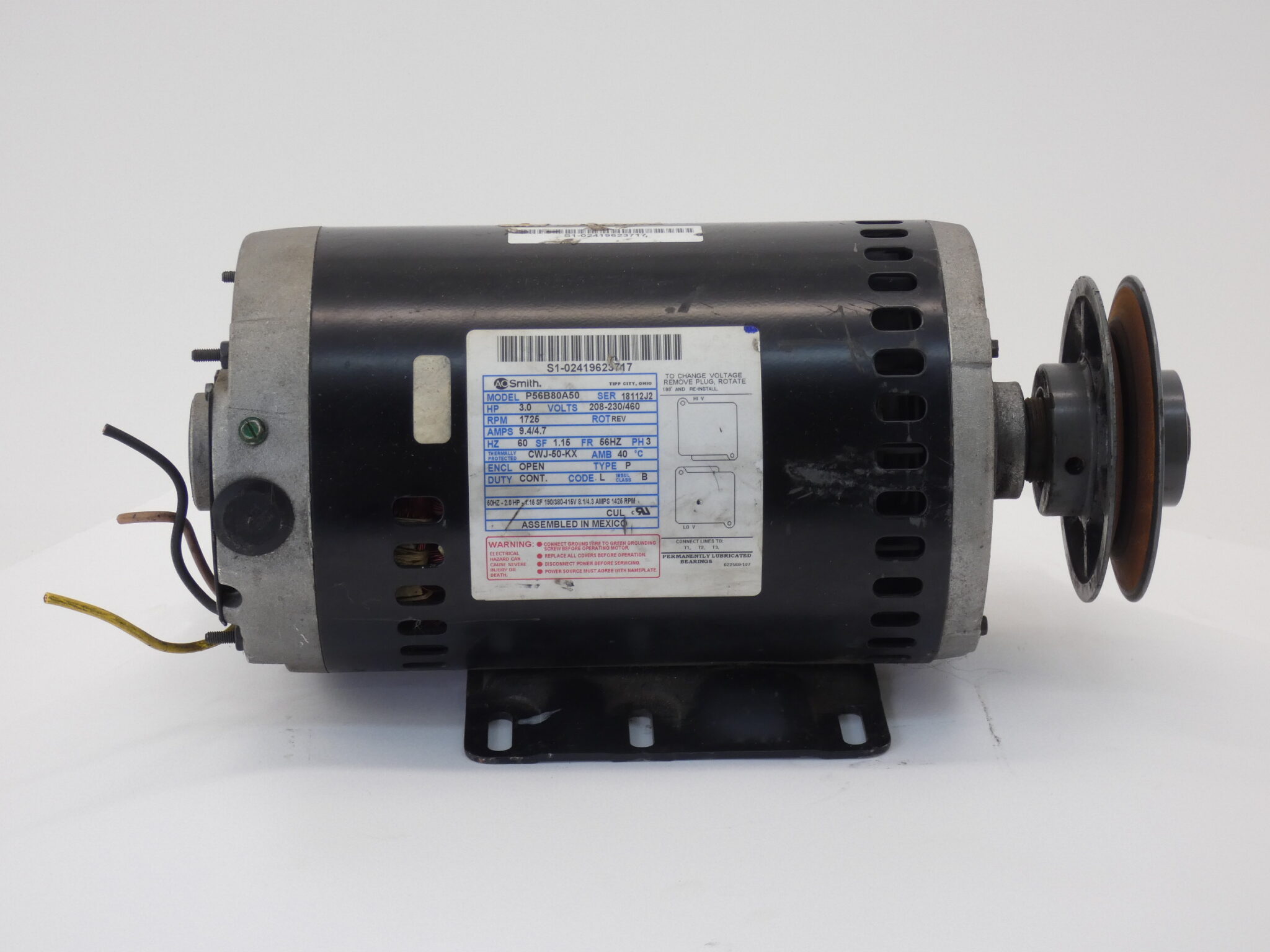 3HP AO Smith P56B80A50 Motor, 208-230/460V, 56HZ Frame, 1725 RPM, 3PH ...