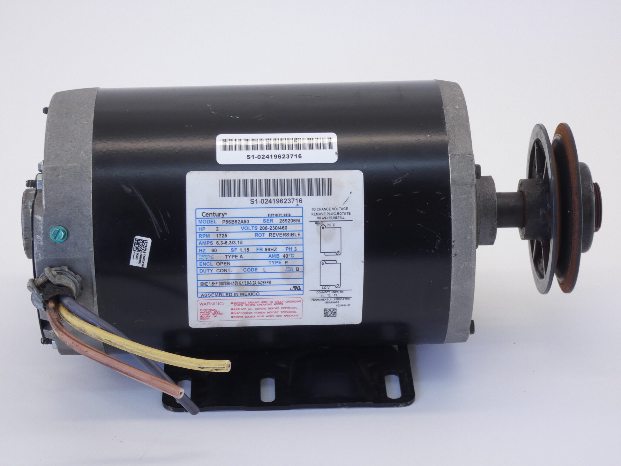 2HP Century P56B62A50 Motor, 208-230/460V, 1725 RPM, 56HZ Frame, 3PH ...