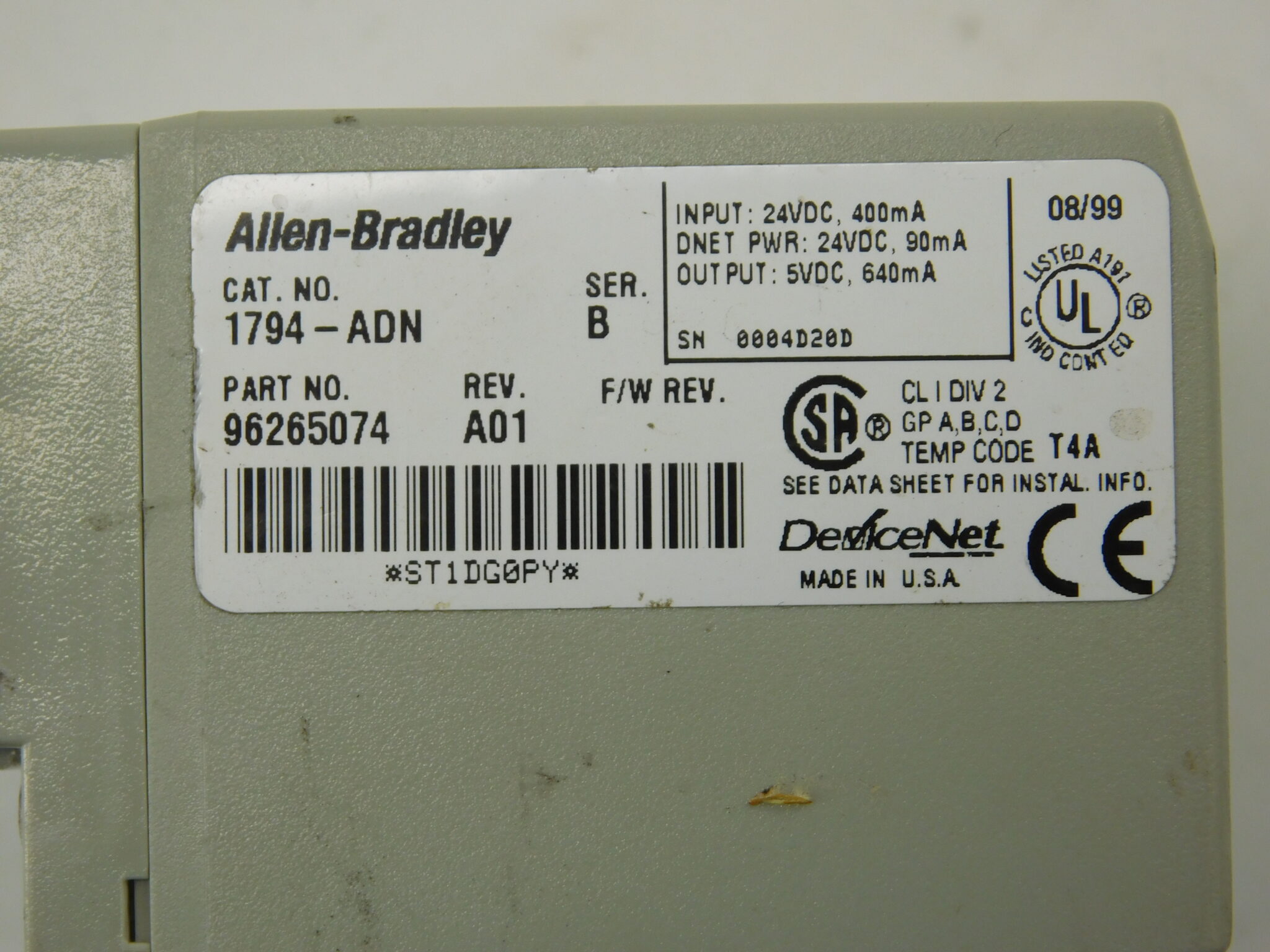 Allen-Bradley 1794-ADN DeviceNet Flex I/O 24VDC Adapter, Ser. B ...