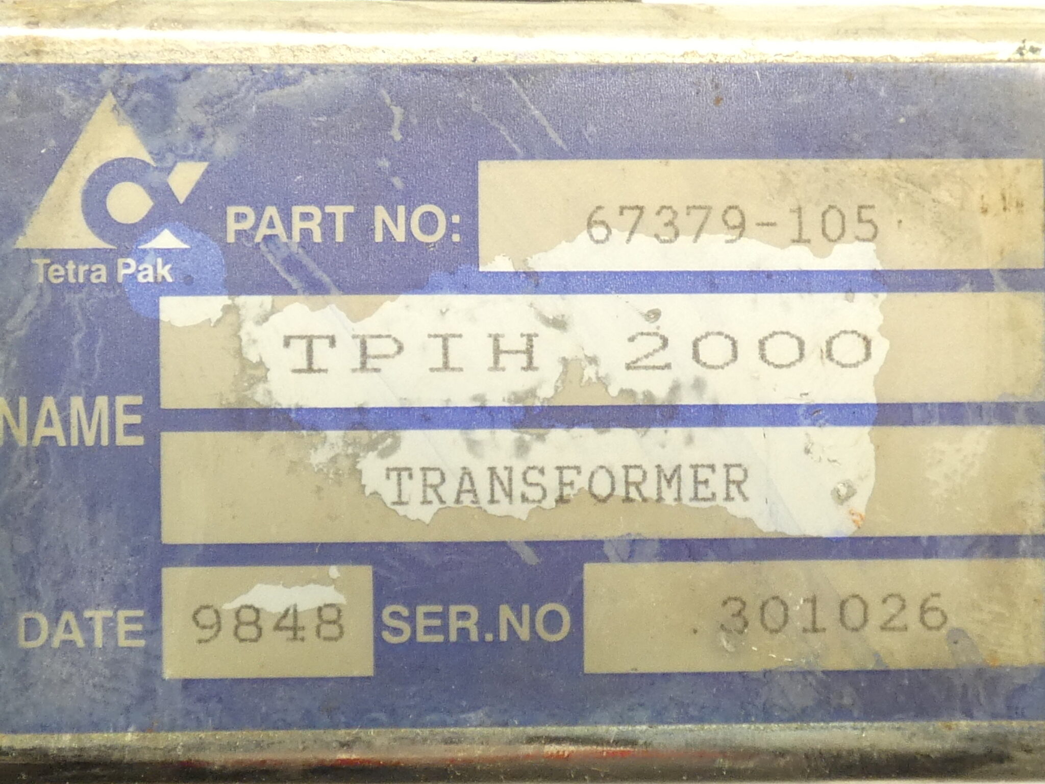 Tetra Pak TPIH 2000 67379-105 Transformer, Vellinge Electronics 54-15 ...