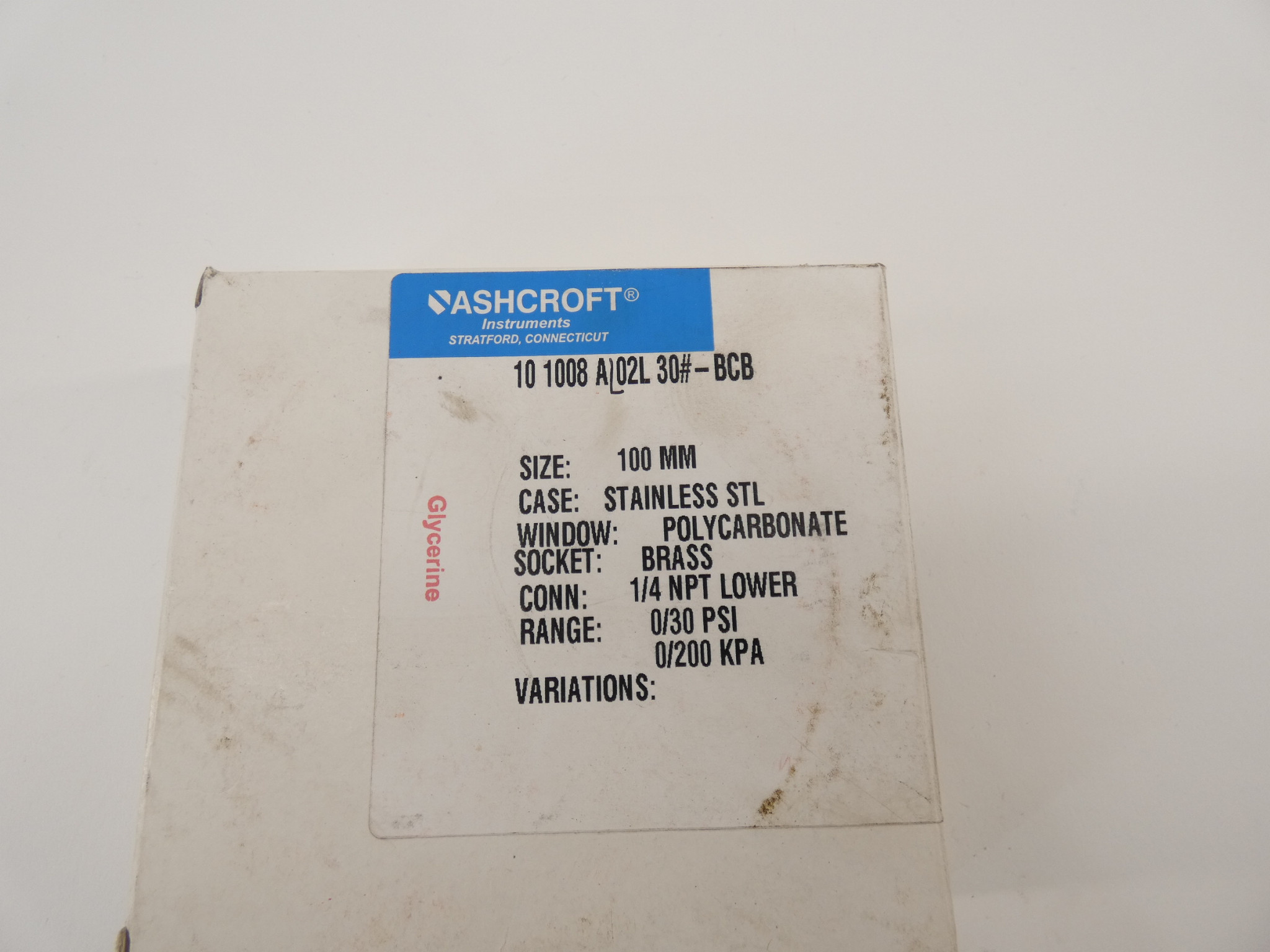 Ashcroft 10-1008-A-02L-30#-BCB Liquid Filled Pressure Gauge 0-30PSI 0 ...