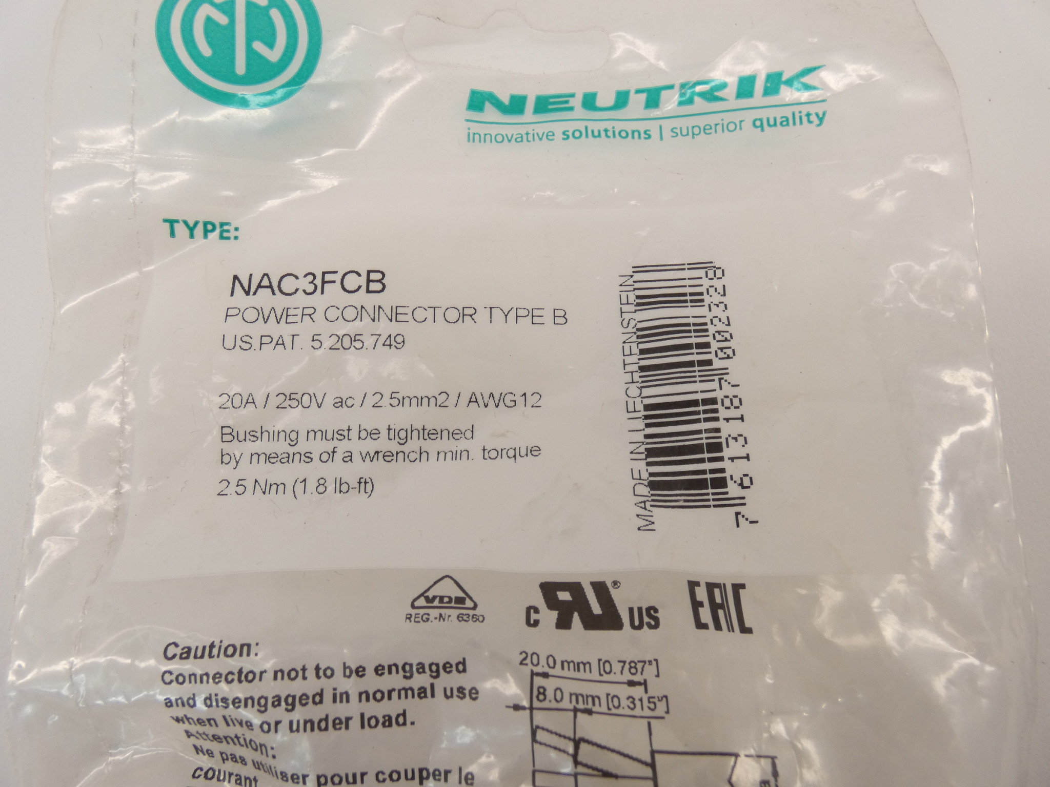 *Lot of 5* Neutrik NAC3FCB Type B PowerCon Connector 20A 250VAC 12 AWG ...