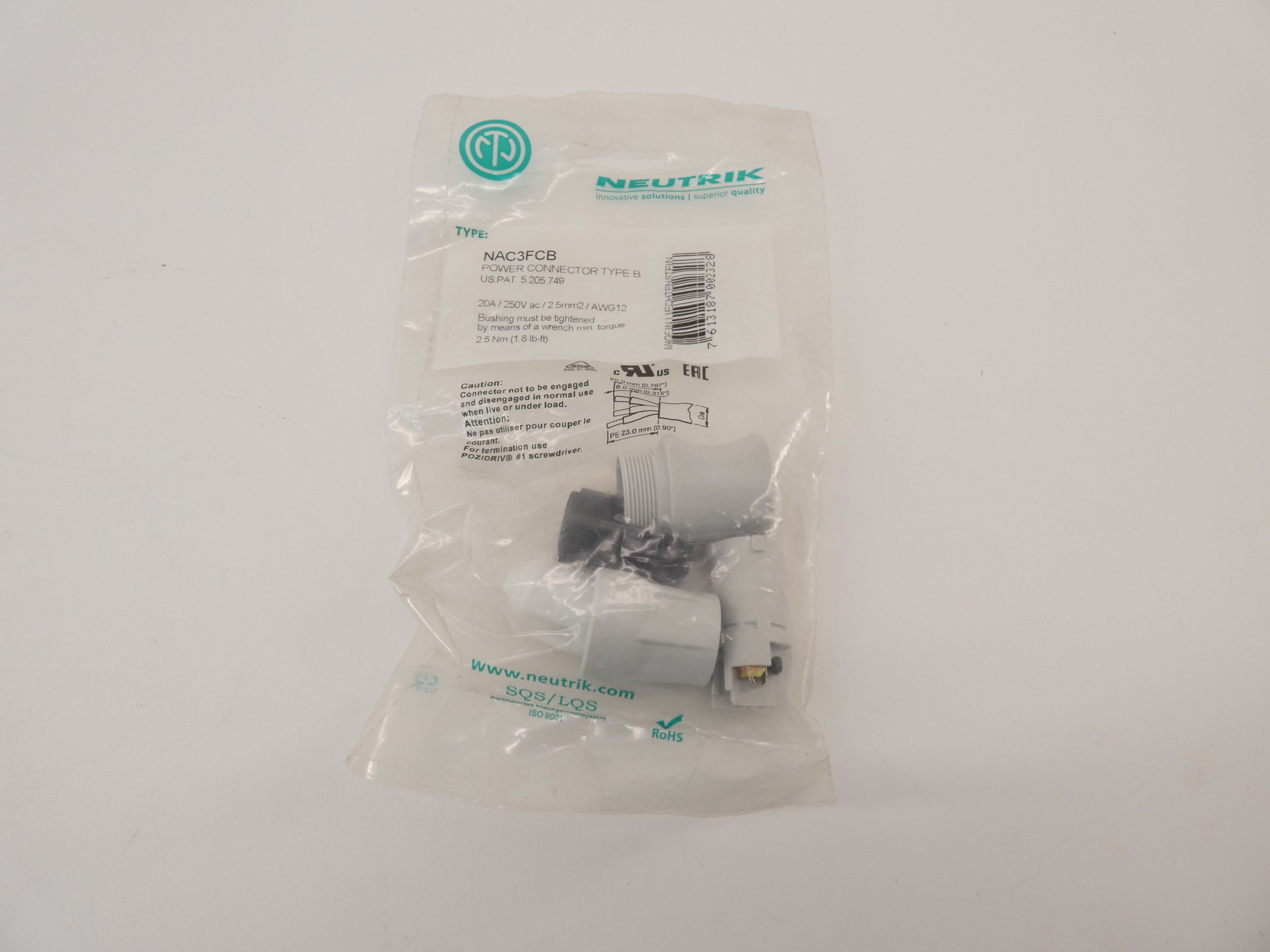 *Lot of 5* Neutrik NAC3FCB Type B PowerCon Connector 20A 250VAC 12 AWG ...