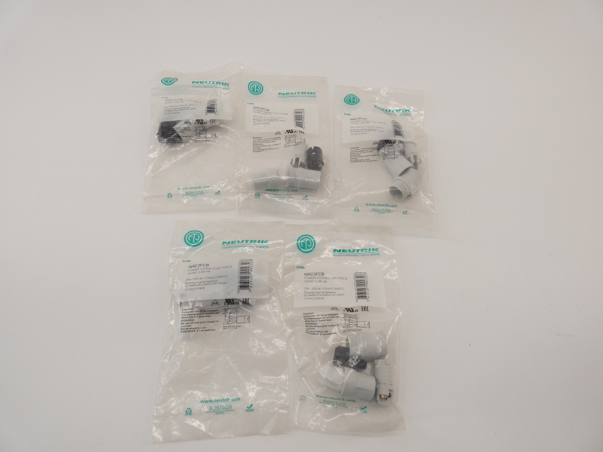 *Lot of 5* Neutrik NAC3FCB Type B PowerCon Connector 20A 250VAC 12 AWG ...