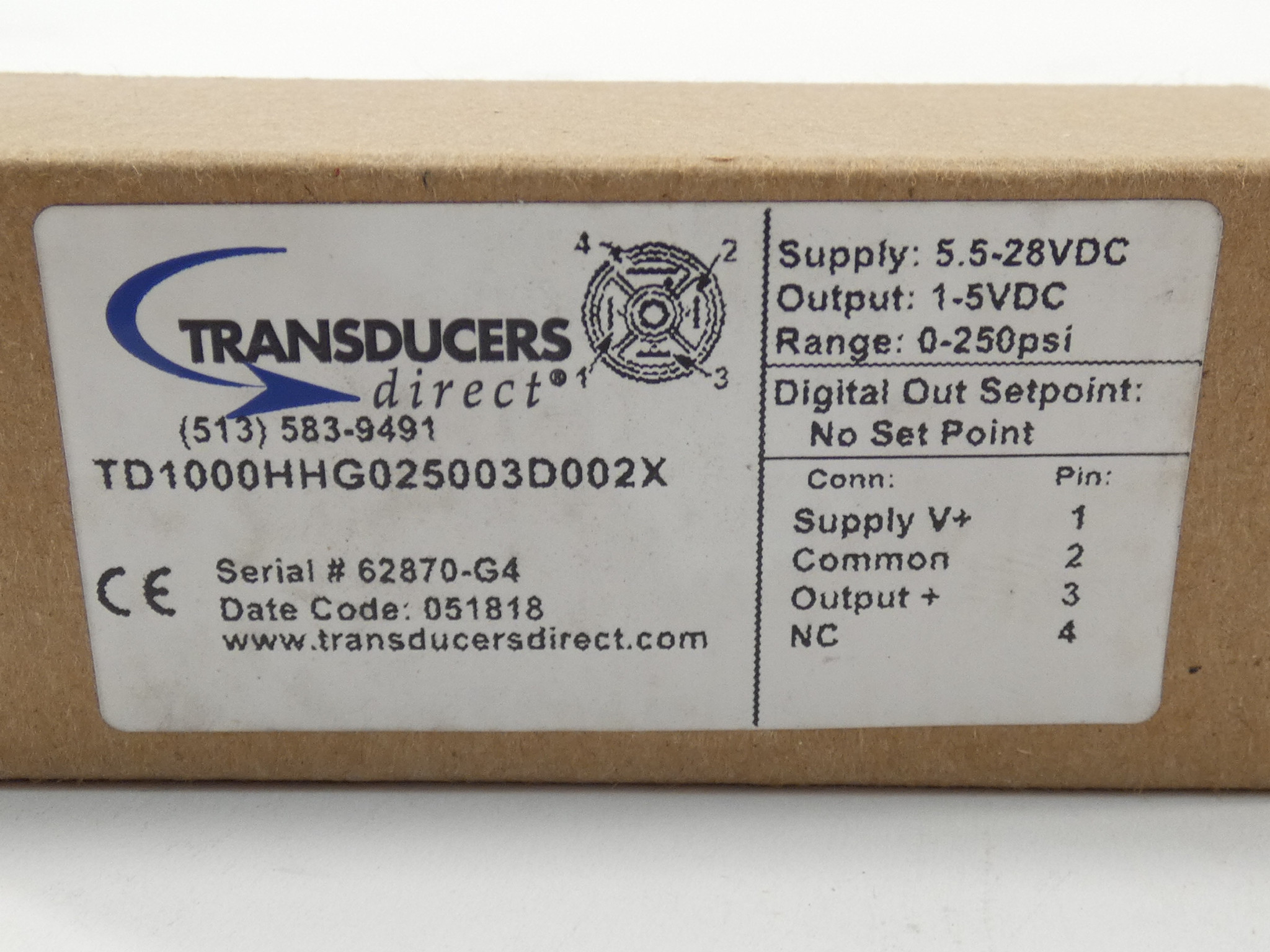 Transducers Direct TD1000HHG025003D002X Pressure Transducer 5.5-28VDC ...