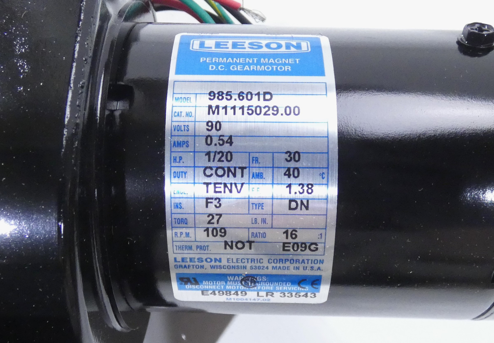 1/20HP Leeson M1115029.00 Permanent Magnet DC Gearmotor 109RPM 30 Frame ...