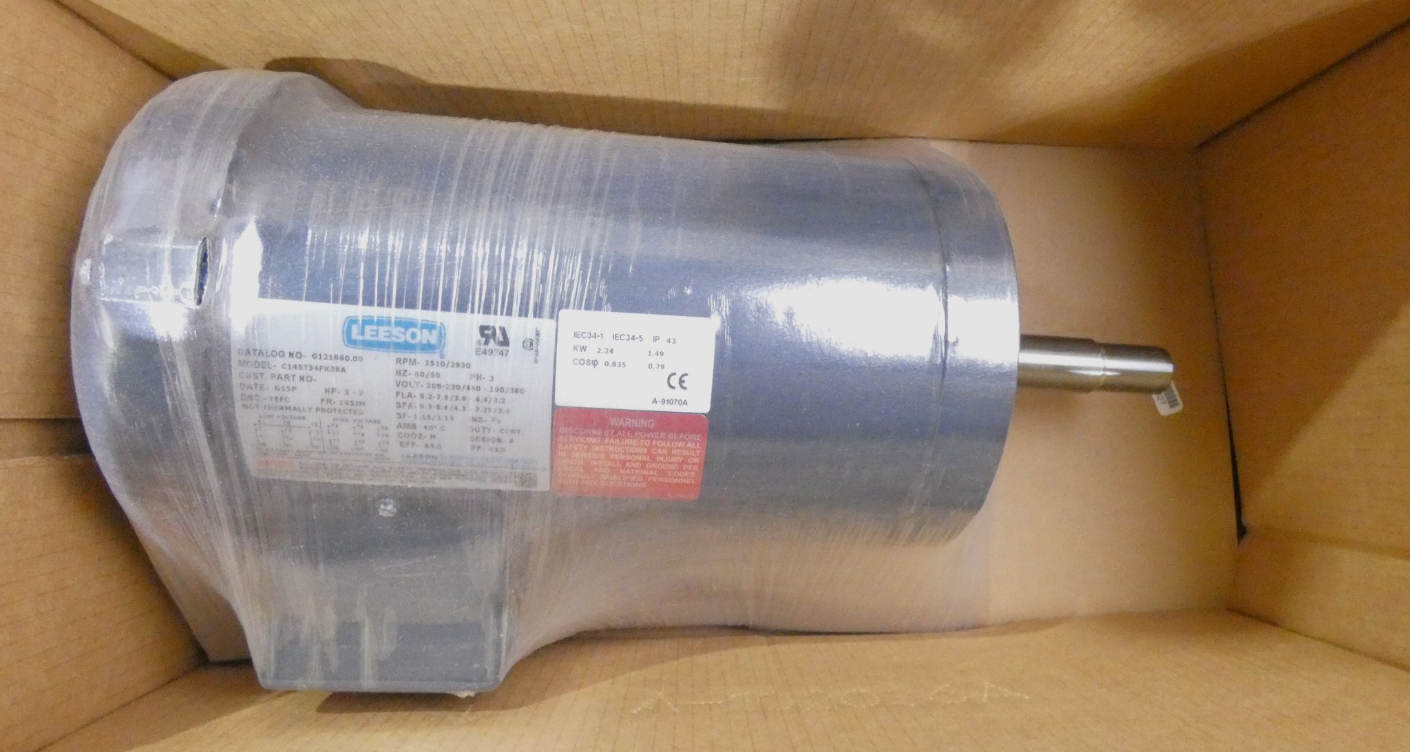 3-2HP Leeson G121860.00 Pump Motor 3510RPM 145JM C145T34FK38 3PH TEFC ...