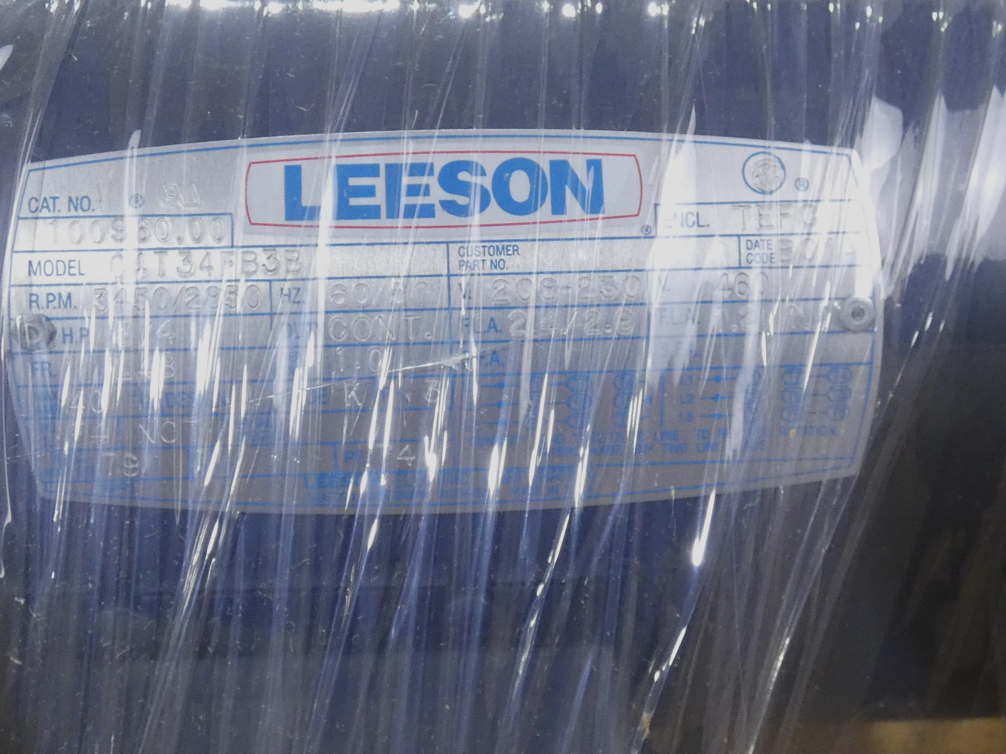 3/4HP Leeson 100960 Motor C4T34FB3B 3450RPM L48 Frame 3PH TEFC – GPM ...