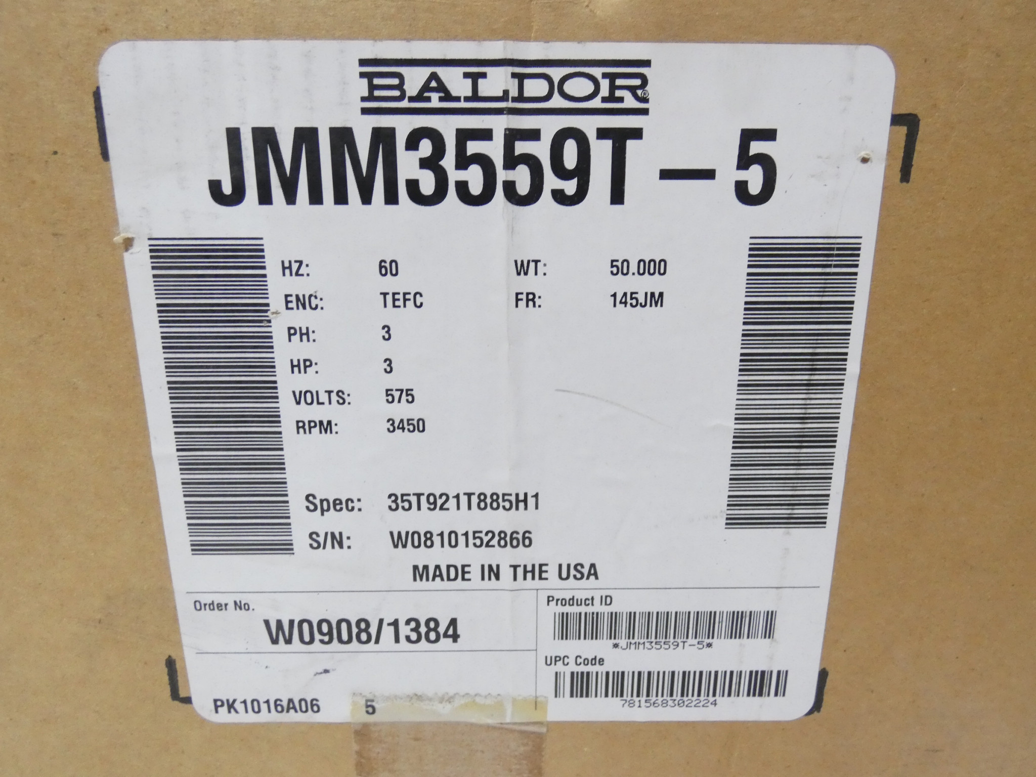 3HP Dodge Reliance Baldor JMM3559T-5 Pump Motor 575V 3450RPM 145JM ...