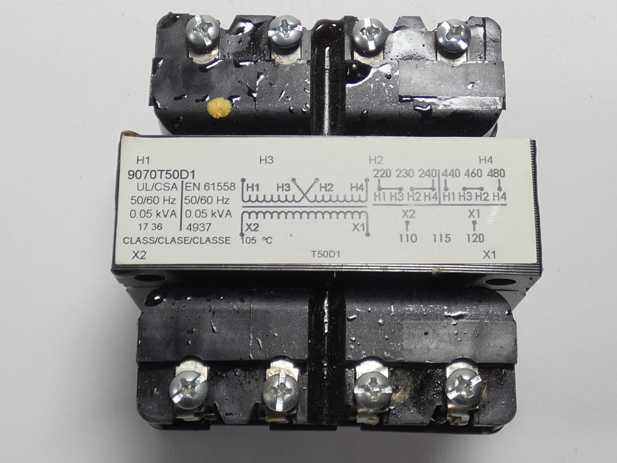 Square D 9070T50D1 Industrial Control Transformer 1PH 220/480V 110/120V ...