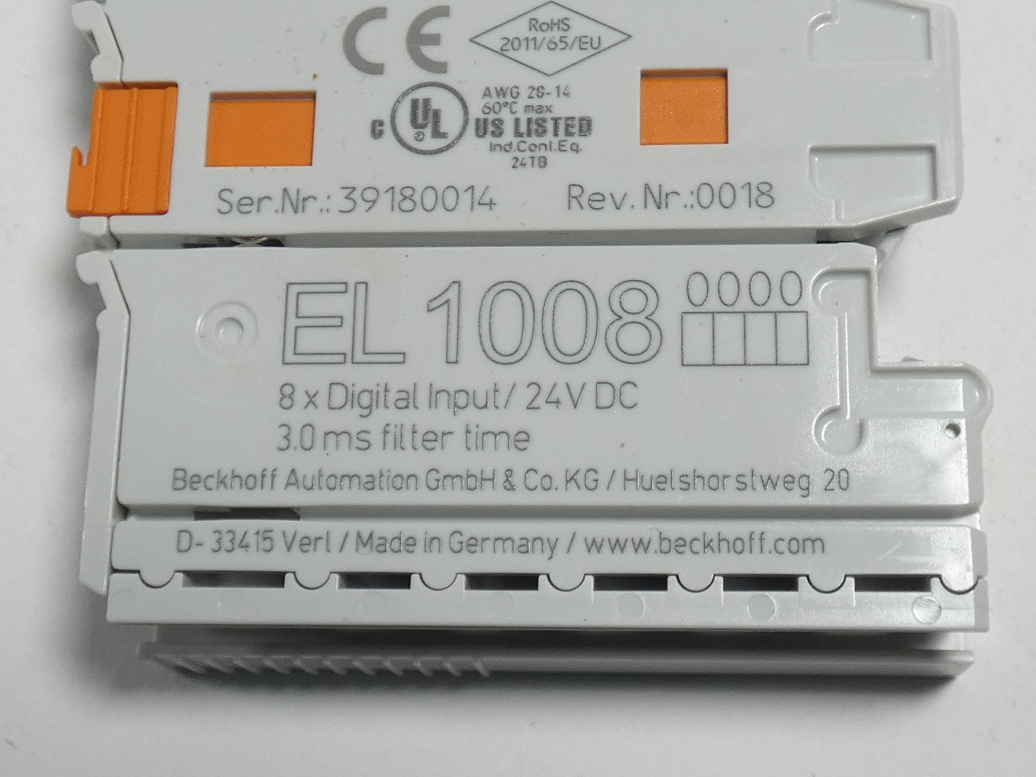 Beckhoff EL1008 Terminal 8x Digital Input Module 24VDC – GPM Surplus