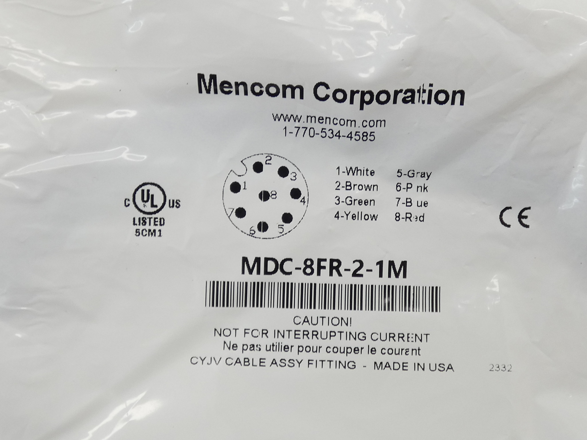 Mencom MDC-8FR-2-1M Female Receptacle Cable 8P 1M 3FT – GPM Surplus