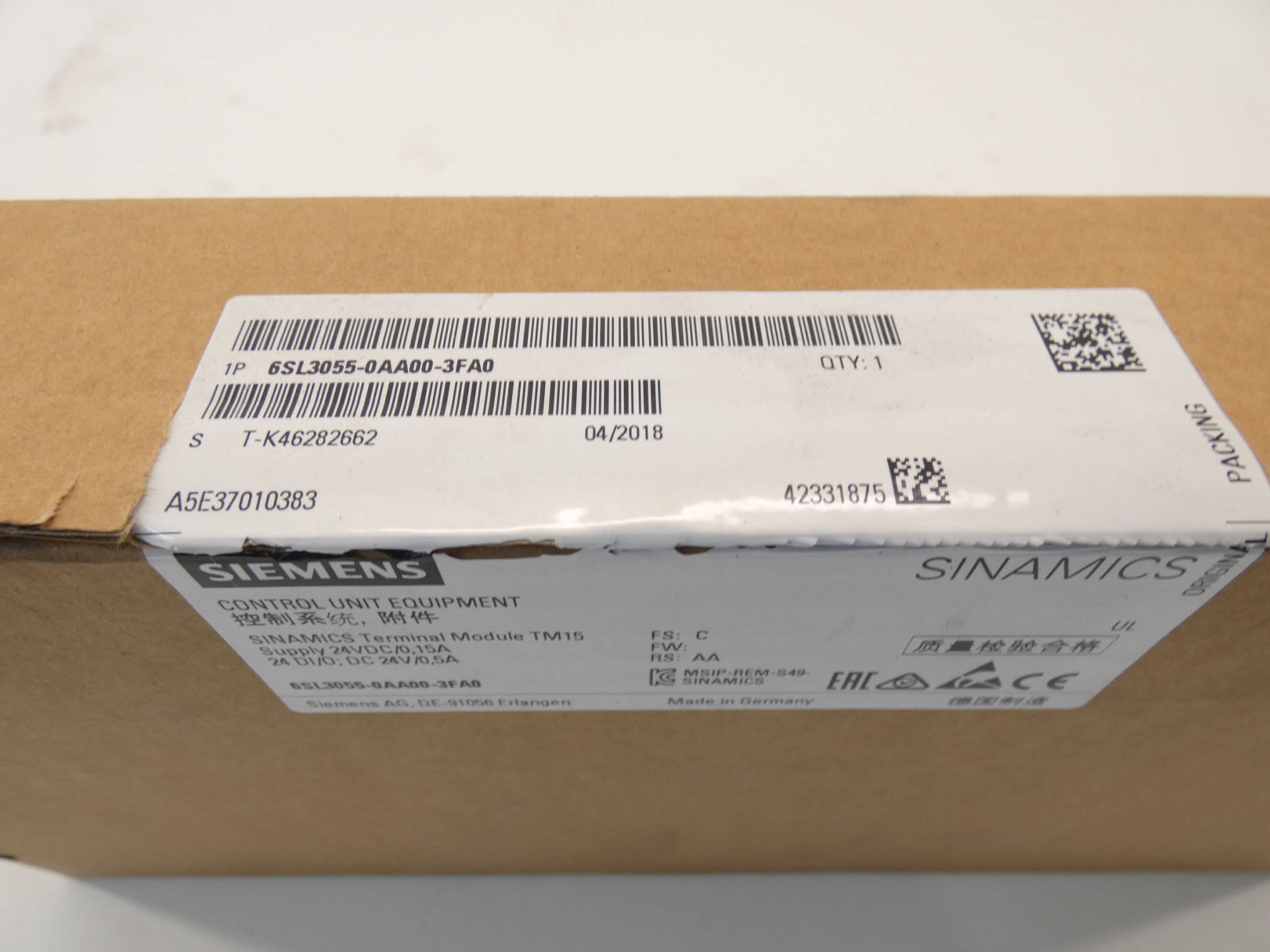 Siemens 6SL3055-0AA00-3FA0 Sinamics TM15 Terminal Module 24VDC 15A ...