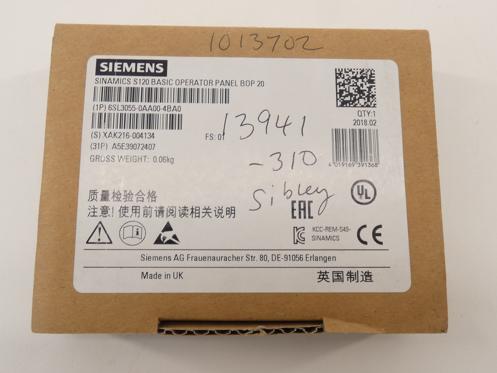 Siemens 6SL3055-0AA00-4BA0 Sinamics S120 Basic Operator Panel BOP 20 ...