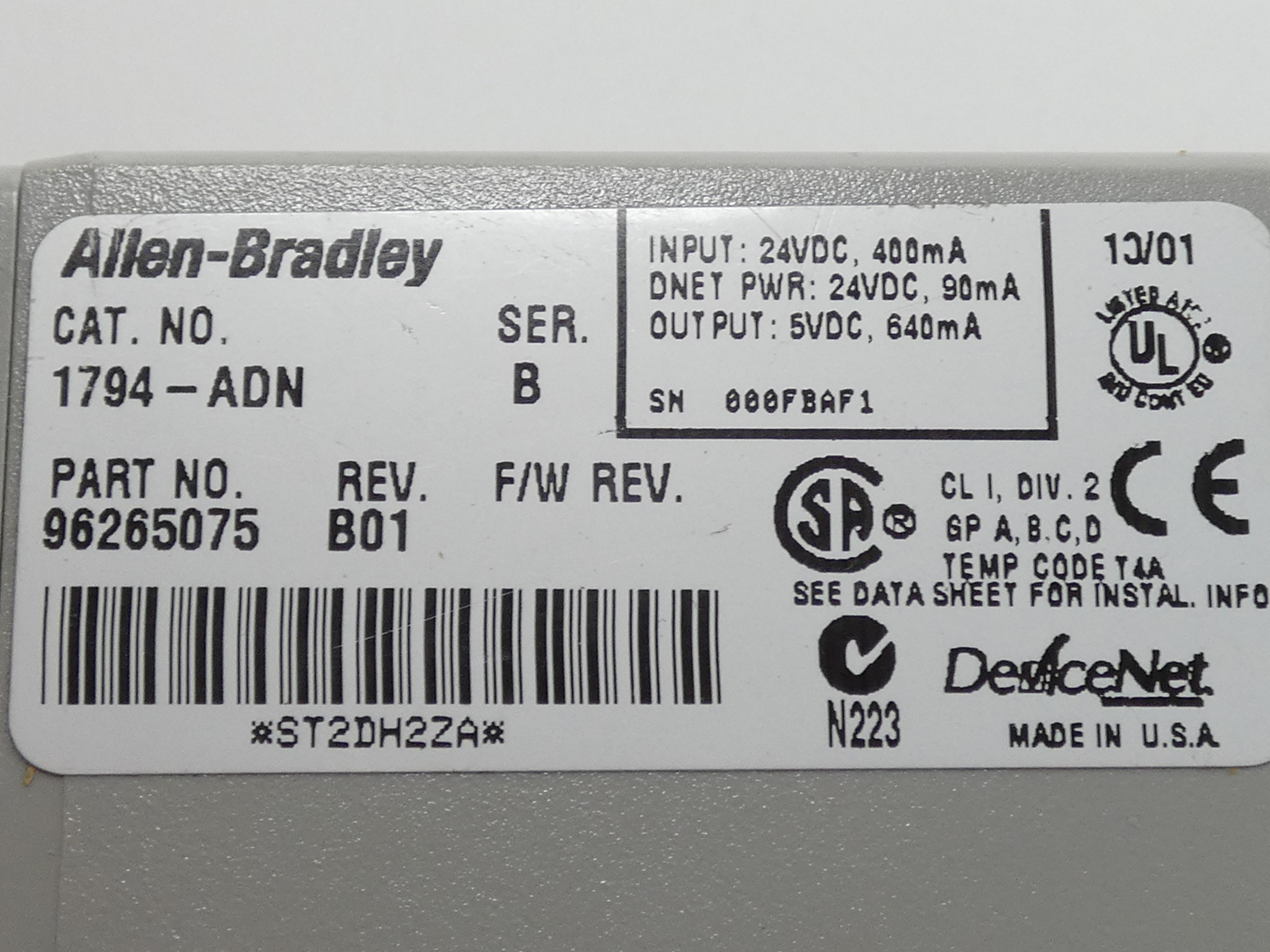 Allen-Bradley 96265075 1794-ADN FLEX I/O DeviceNet Adapter Module 24VDC ...