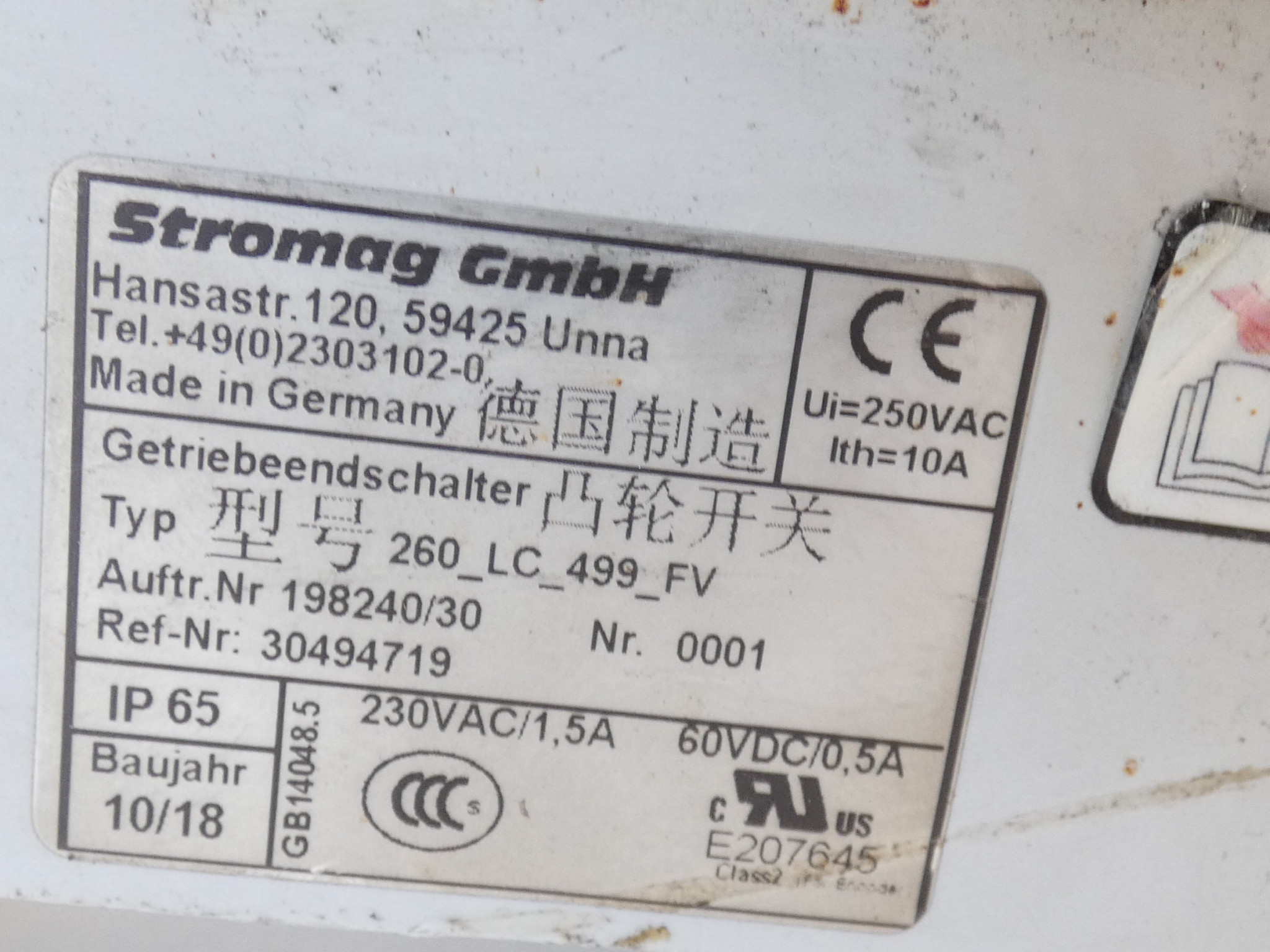 Stromag GmbH 260-LC-499-FV IP65 Limit Switch 230VAC 1.5A – GPM Surplus
