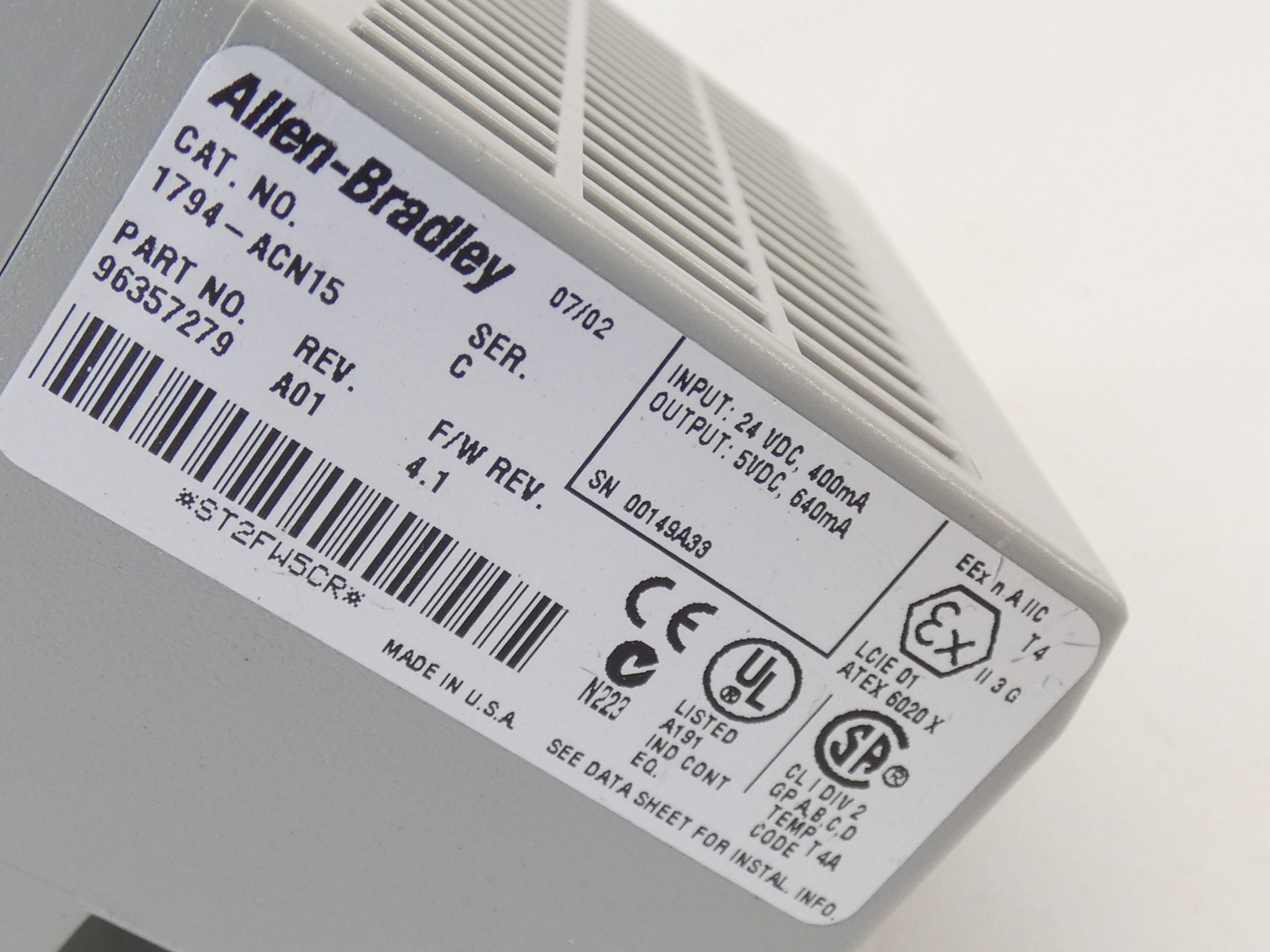 Allen-Bradley 96357279 1794-ACN15 ControlNet Adapter 24VDC A01 4.1 ...