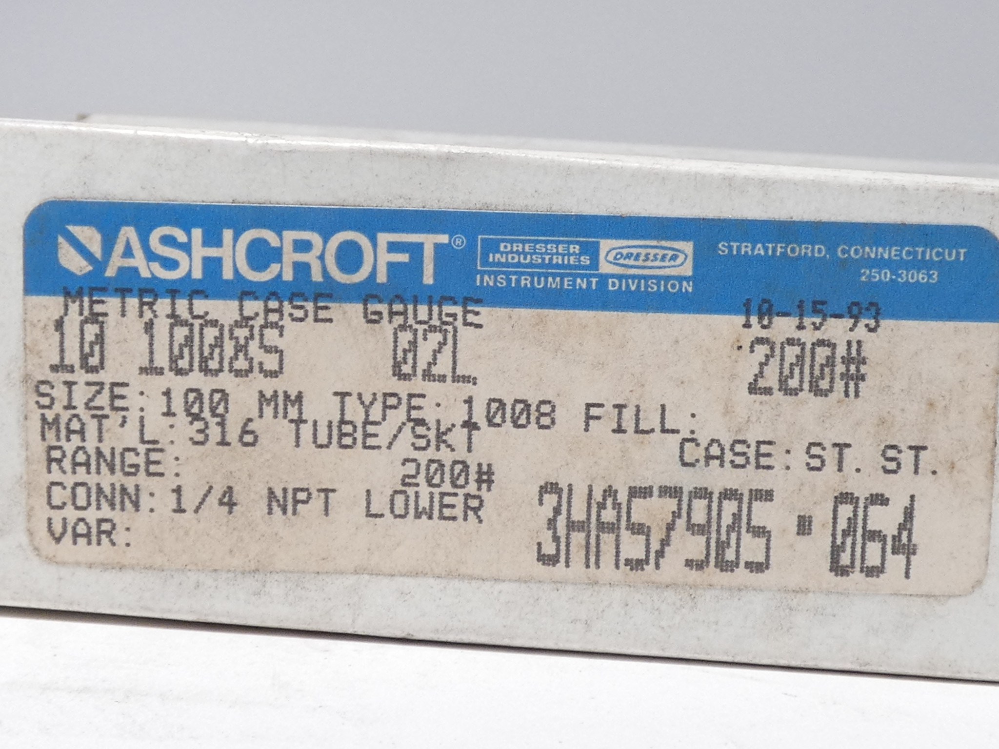 Ashcroft 10-1008S-02L-200 Pressure Gauge 4″ Dial 0-200PSI 1/4″NPT ...