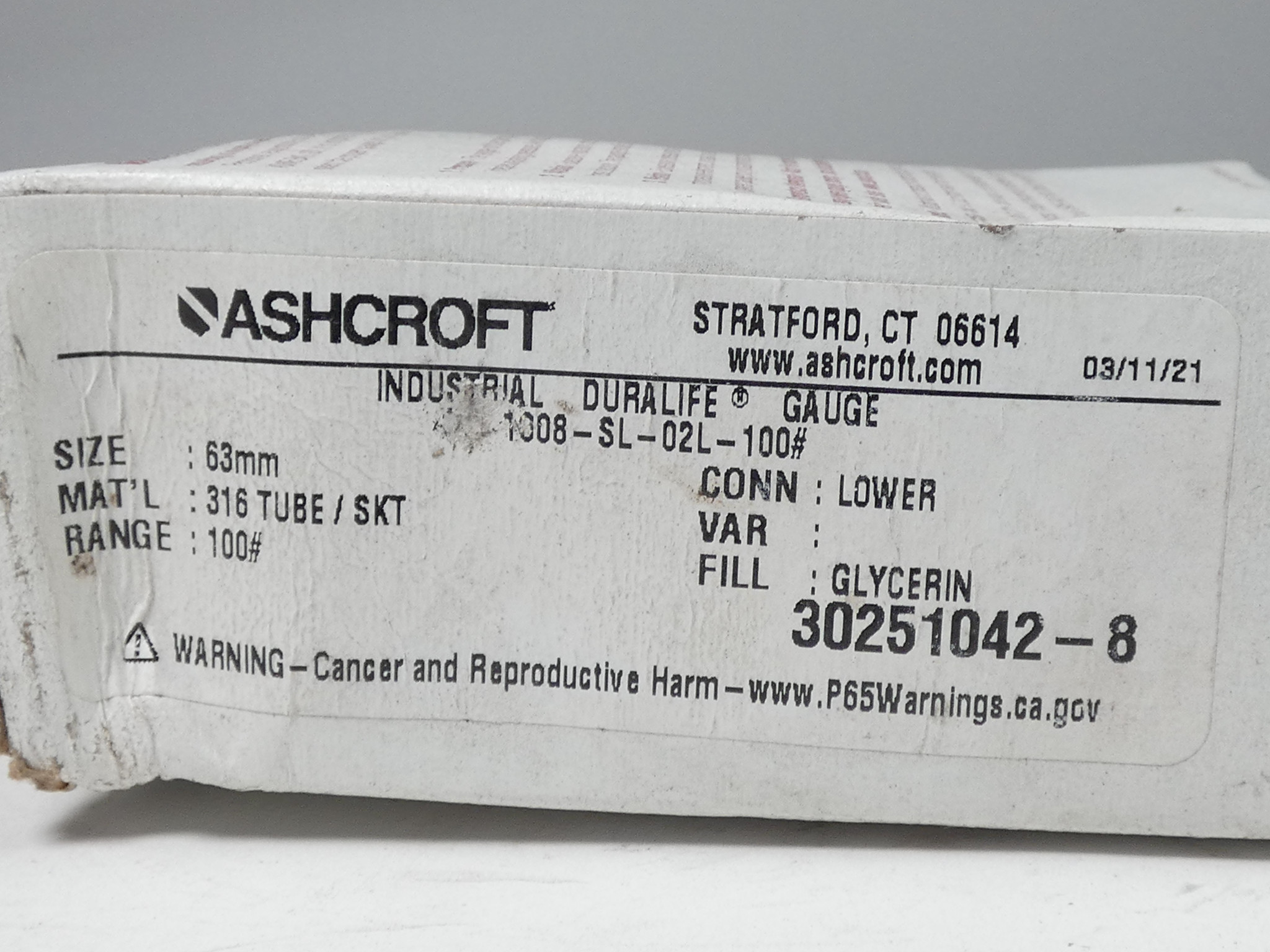 Ashcroft 63-1008-SL-02L-100 Pressure Gauge 2.5″ Face Dial 0-100PSI 1/4 ...