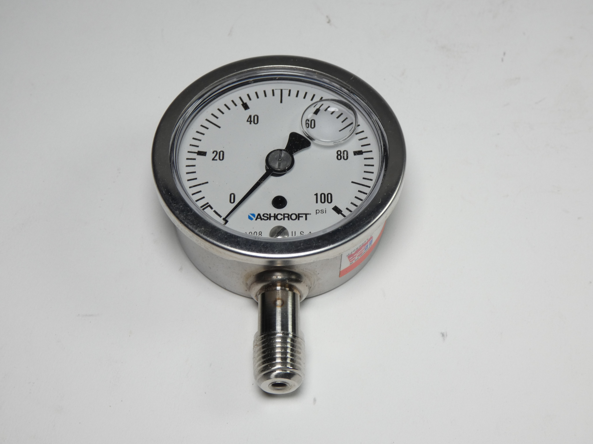 Ashcroft 63-1008-SL-02L-100 Pressure Gauge 2.5″ Face Dial 0-100PSI 1/4 ...