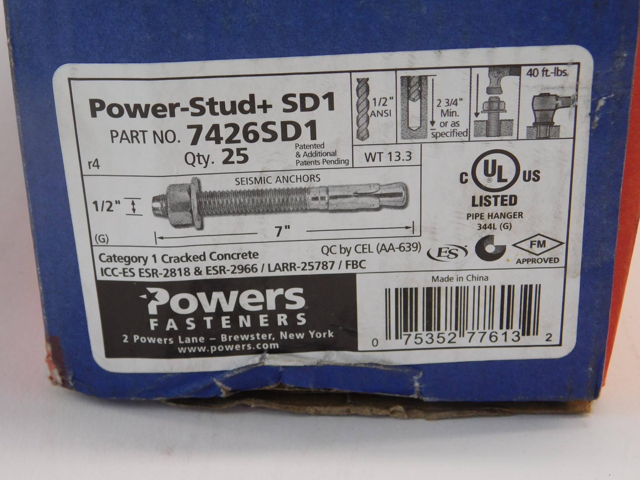 *Box of 17* Powers Fastners 7426SD1 1/2″x7″ Power Stud SD1 Seismic ...