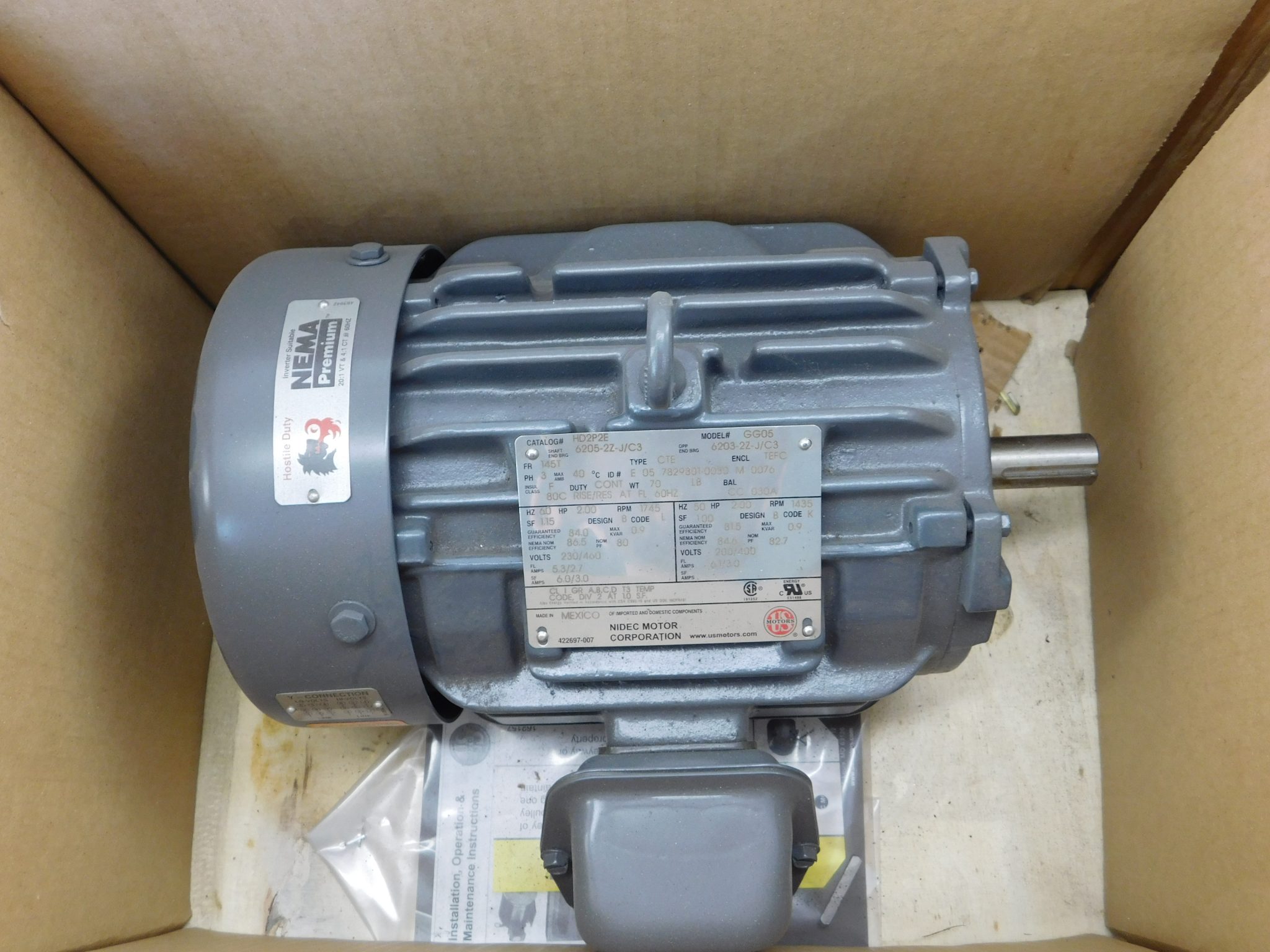 2HP Nidec US Motors GG05 Electric Motor HD2P2EC 145T 230/460V – GPM Surplus