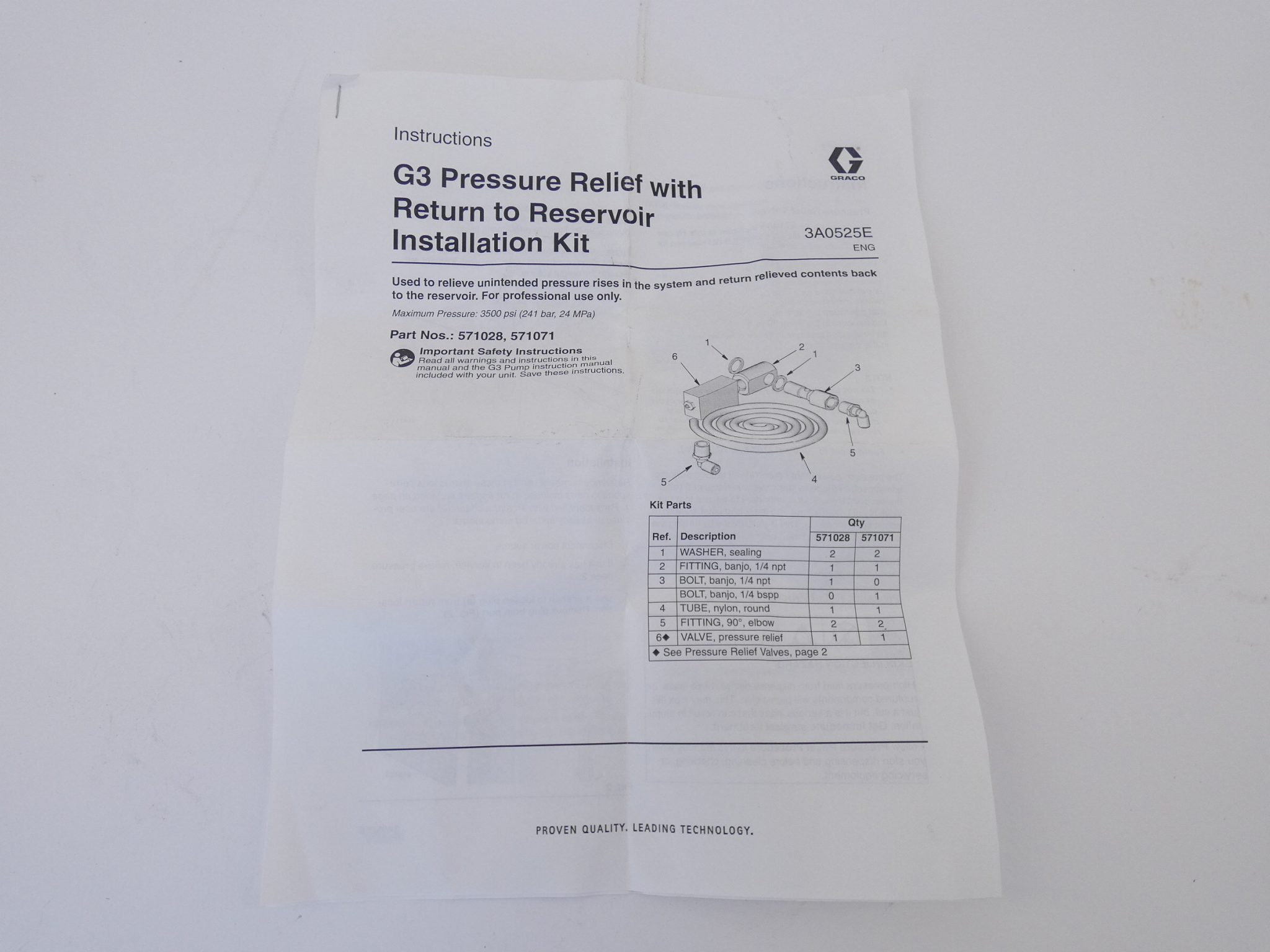 Graco 571028 Adjustable G3 Return-to-Reservoir Pressure Relief Kit ...