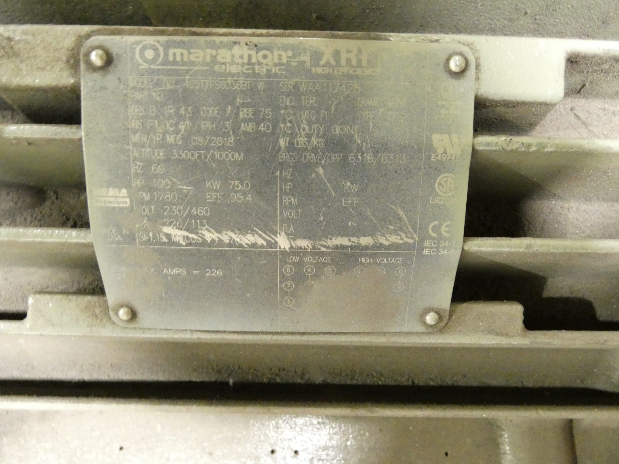 100HP Marathon 405TTFS6036BT XRT High Efficiency Electric Motor 3PH ...