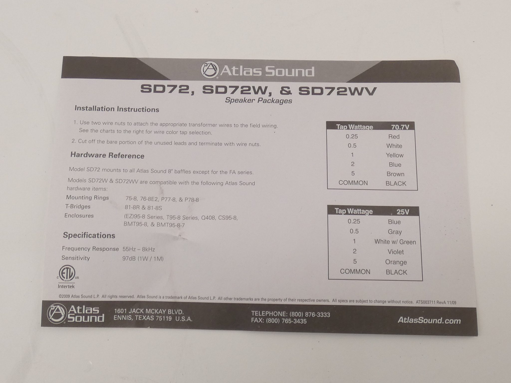 Atlas SD72W Dual Cone Ceiling Speaker 25/70.7V 5W – GPM Surplus