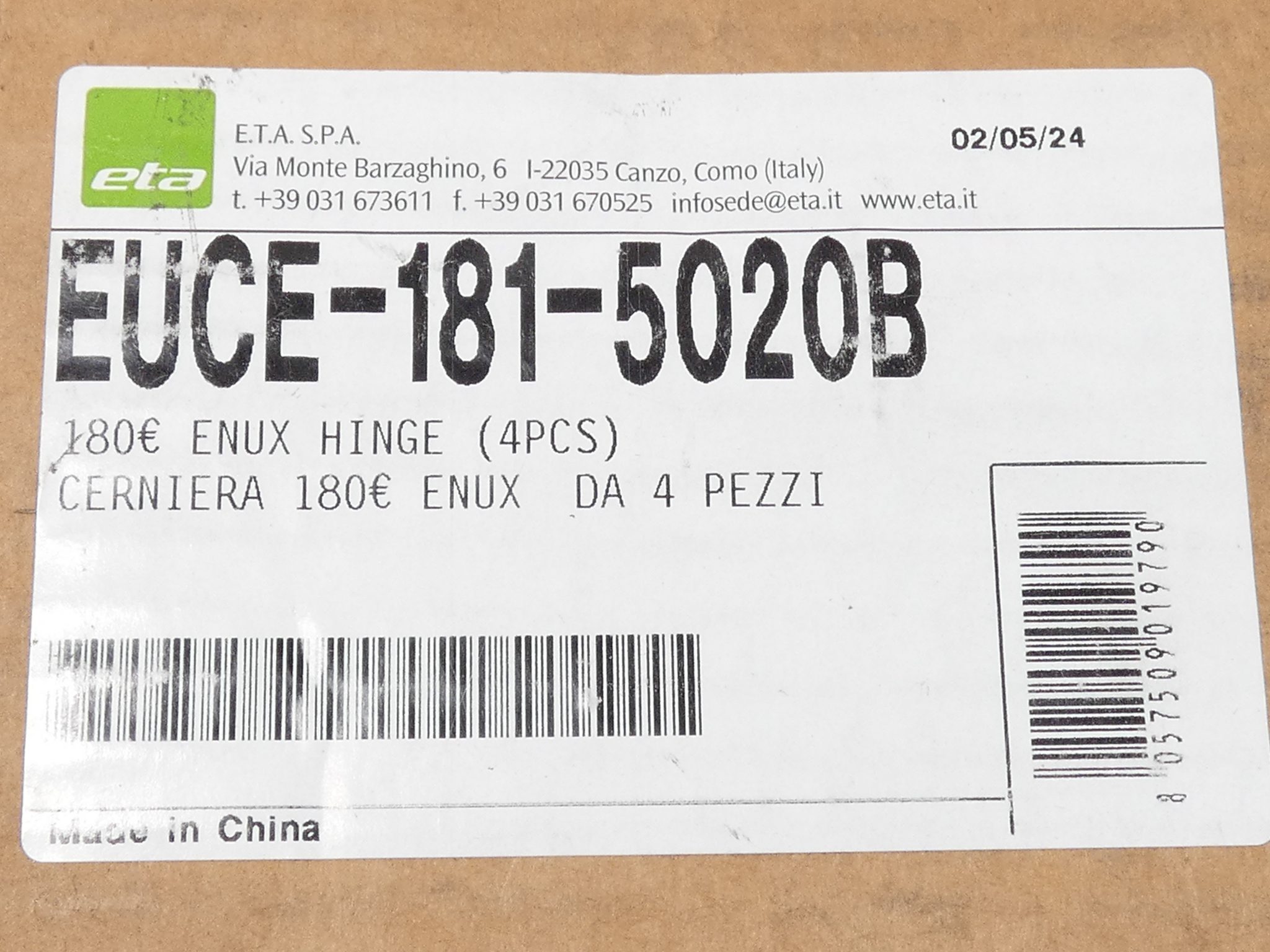 *Box of 4* ETA EUCE-181-5020B ENUX Door Hinges Kit – GPM Surplus