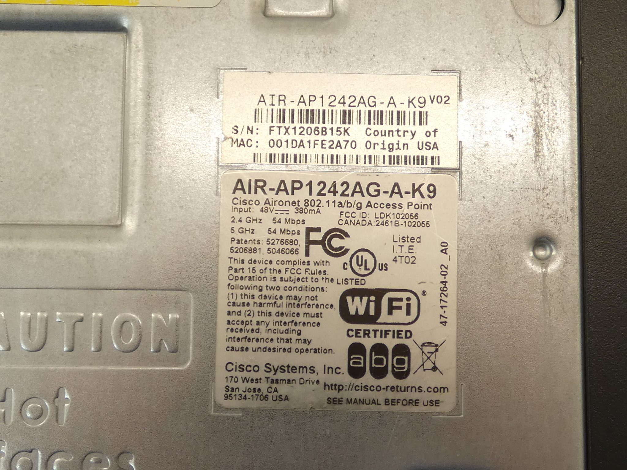 Cisco AIR-AP1242AG-A-K9 Aironet Access Point – GPM Surplus