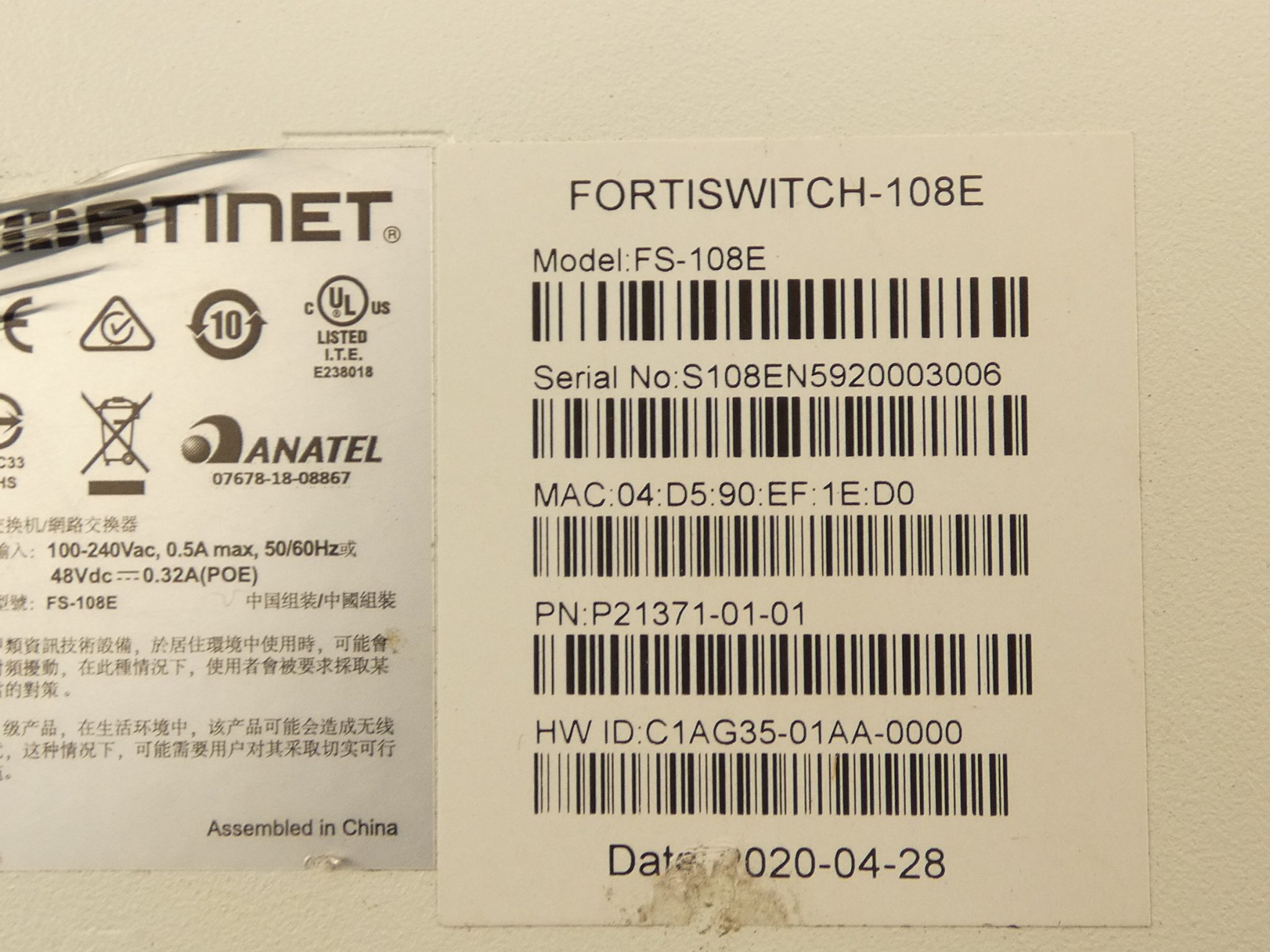 Fortinet FS-108E Ethernet Switch FortiSwitch 100-240V – GPM Surplus