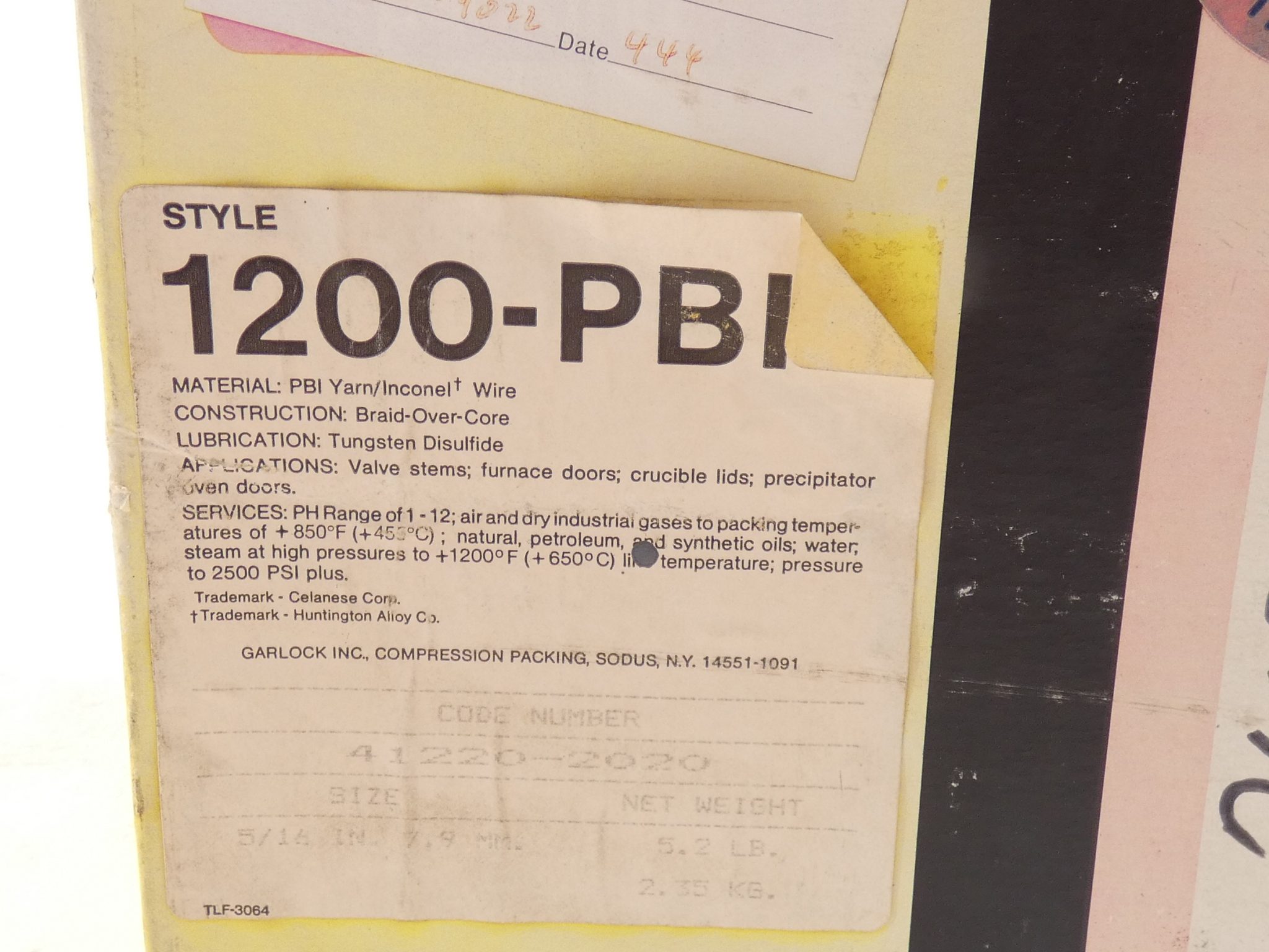 Garlock 41220-2020 1200-PBI Compression Packing 5/16″ 5.2LBS – GPM Surplus