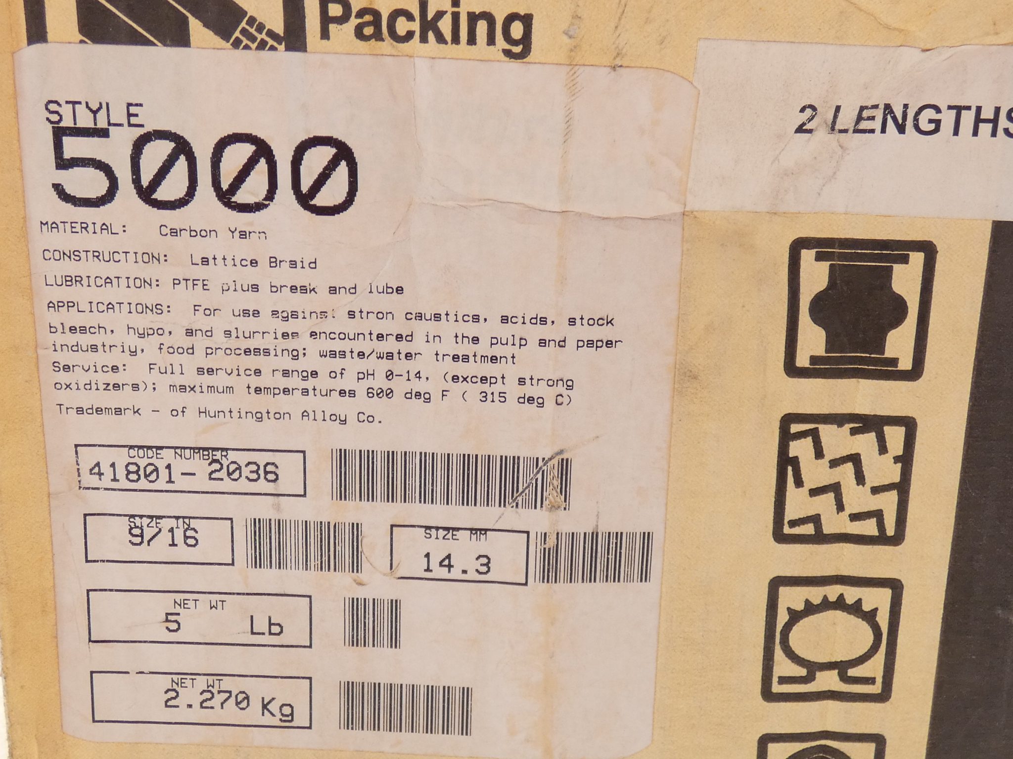 Garlock Compression 41801-2036 Style 5000 Compression Packing 9/16 ...