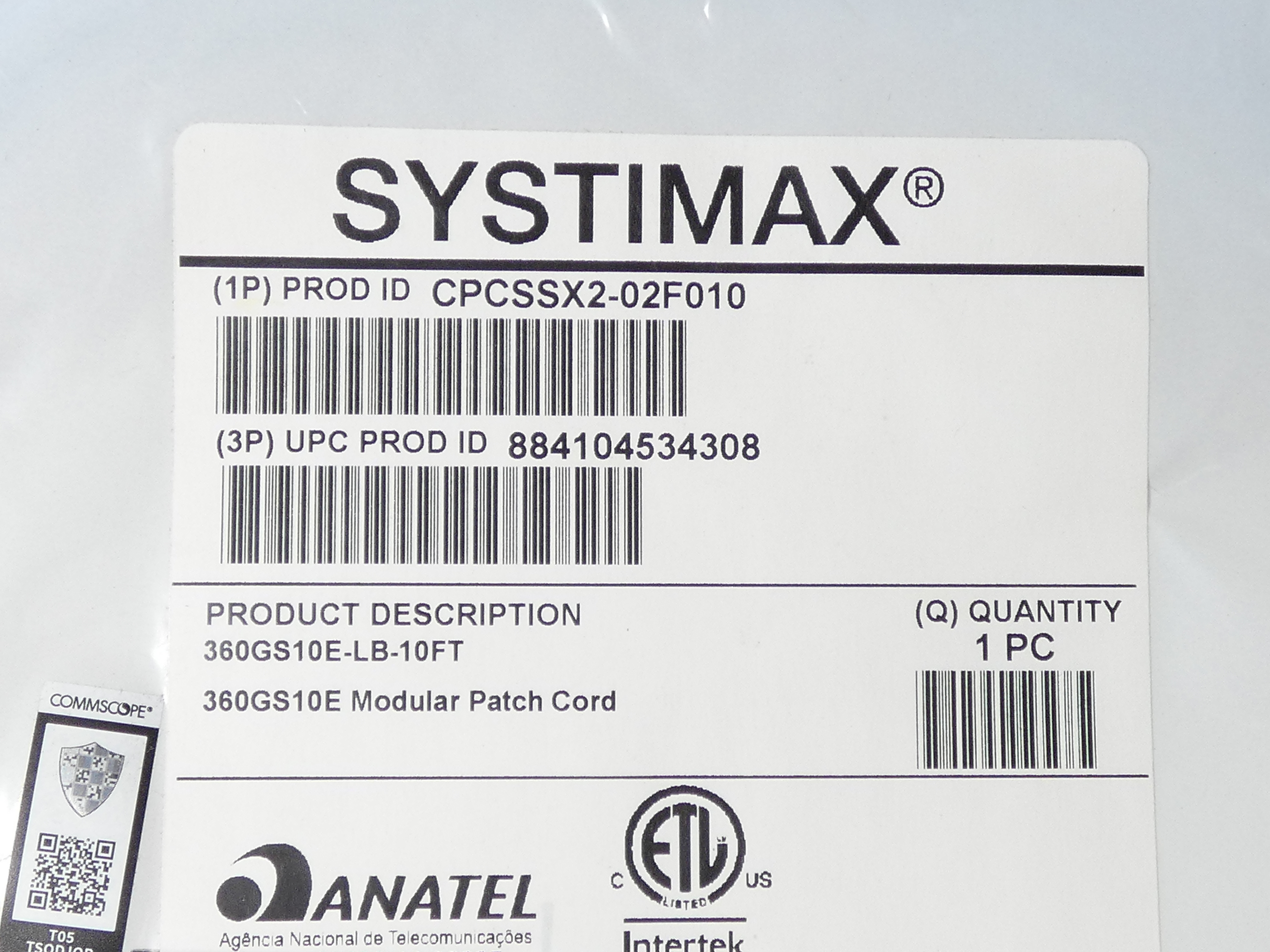 Commscope CPCSSX2-02F010 Modular Patch Cord 10FT 360GS10E – GPM Surplus